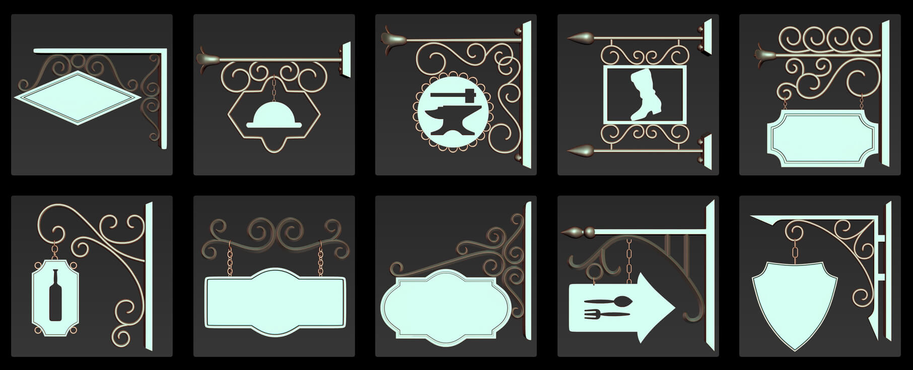 50 Iron Hanging Sign Board Base and High Mesh Vol 1 - 3D Model by netleon