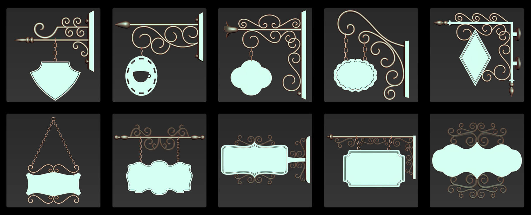 50 Iron Hanging Sign Board Base and High Mesh Vol 1 - 3D Model by netleon