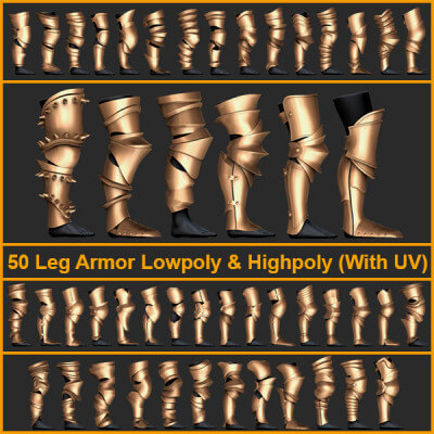 50 Leg Armor Pack Highpoly and Low Poly (With Uvs) - 3D Model by netleon
