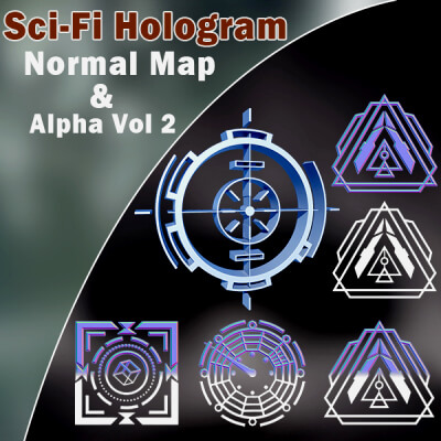 50 Sci-Fi Hologram Normal Map and Alpha Vol 2 3D Texture by netleon