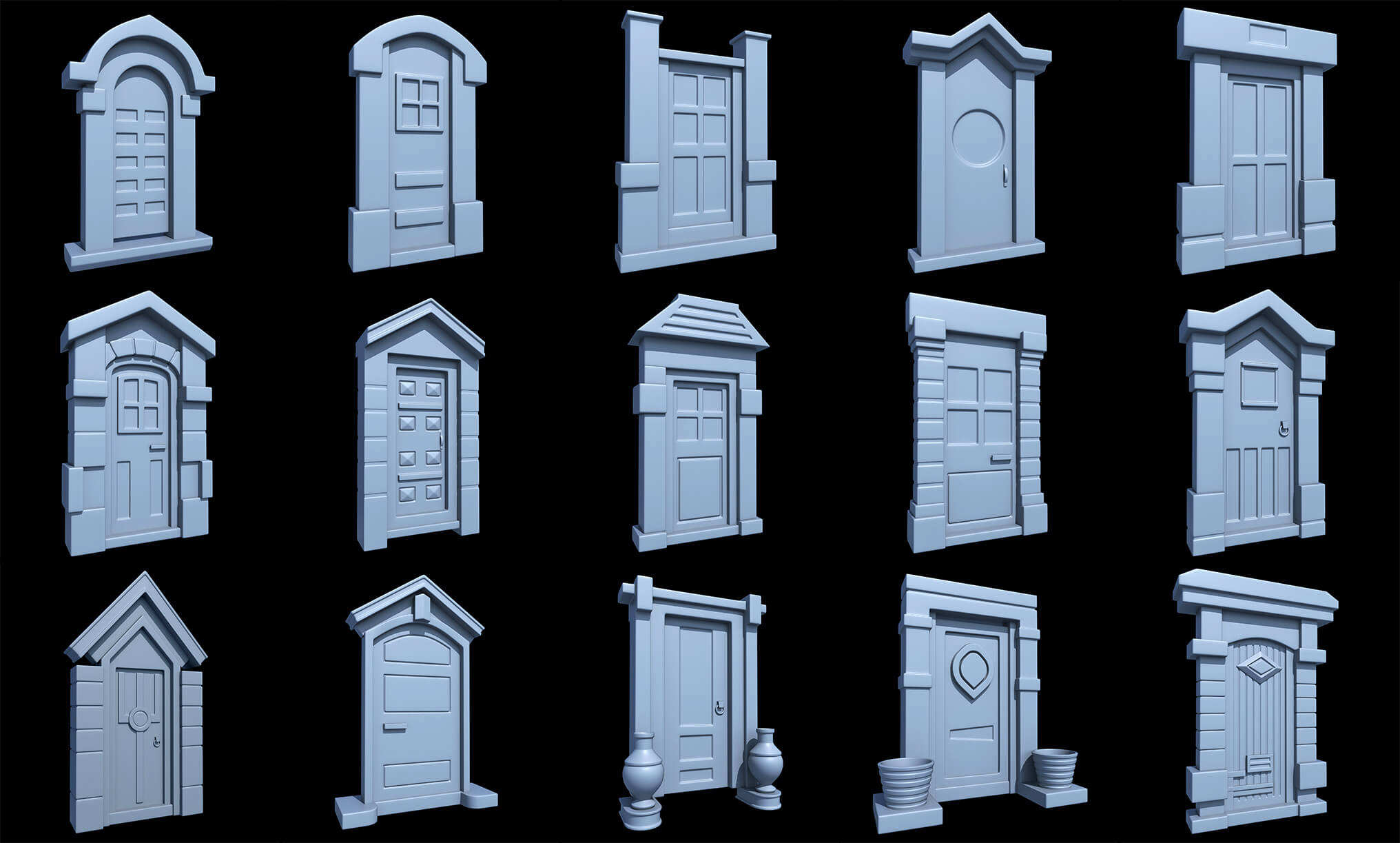 60 Stylized Door Base Mesh Pack - 3D Model by netleon