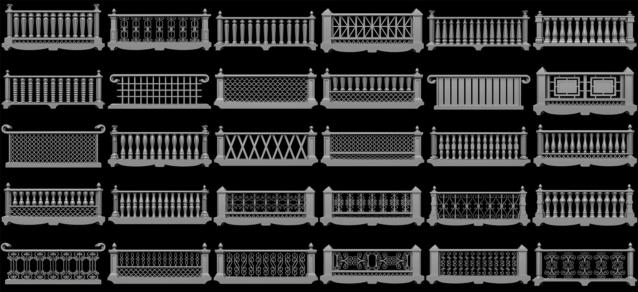 60 Traditional Balcony Railings Base Mesh Pack - 3D Model by netleon