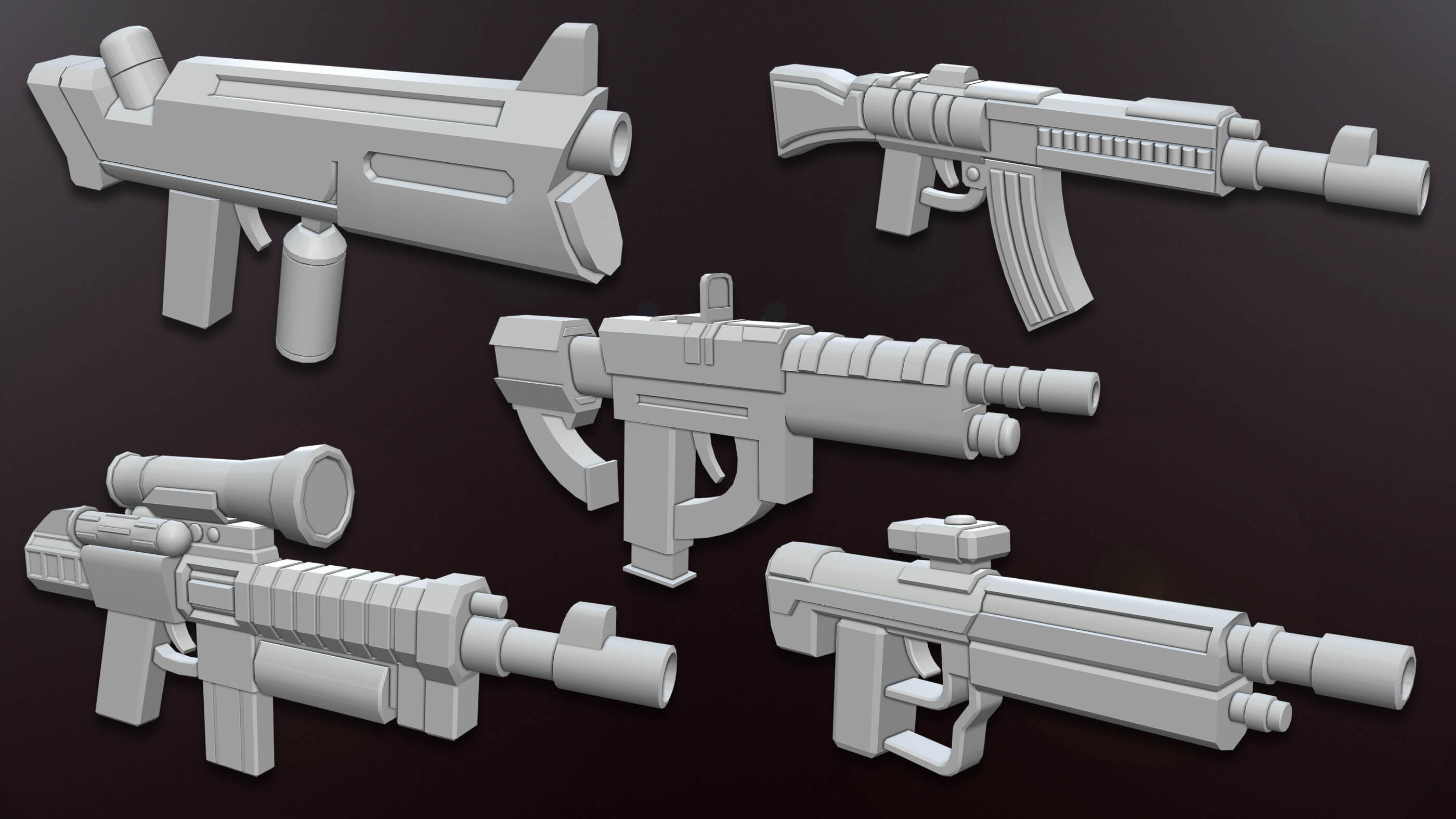 Sci-Fi Gun Base Meshes 3D Model by netleon