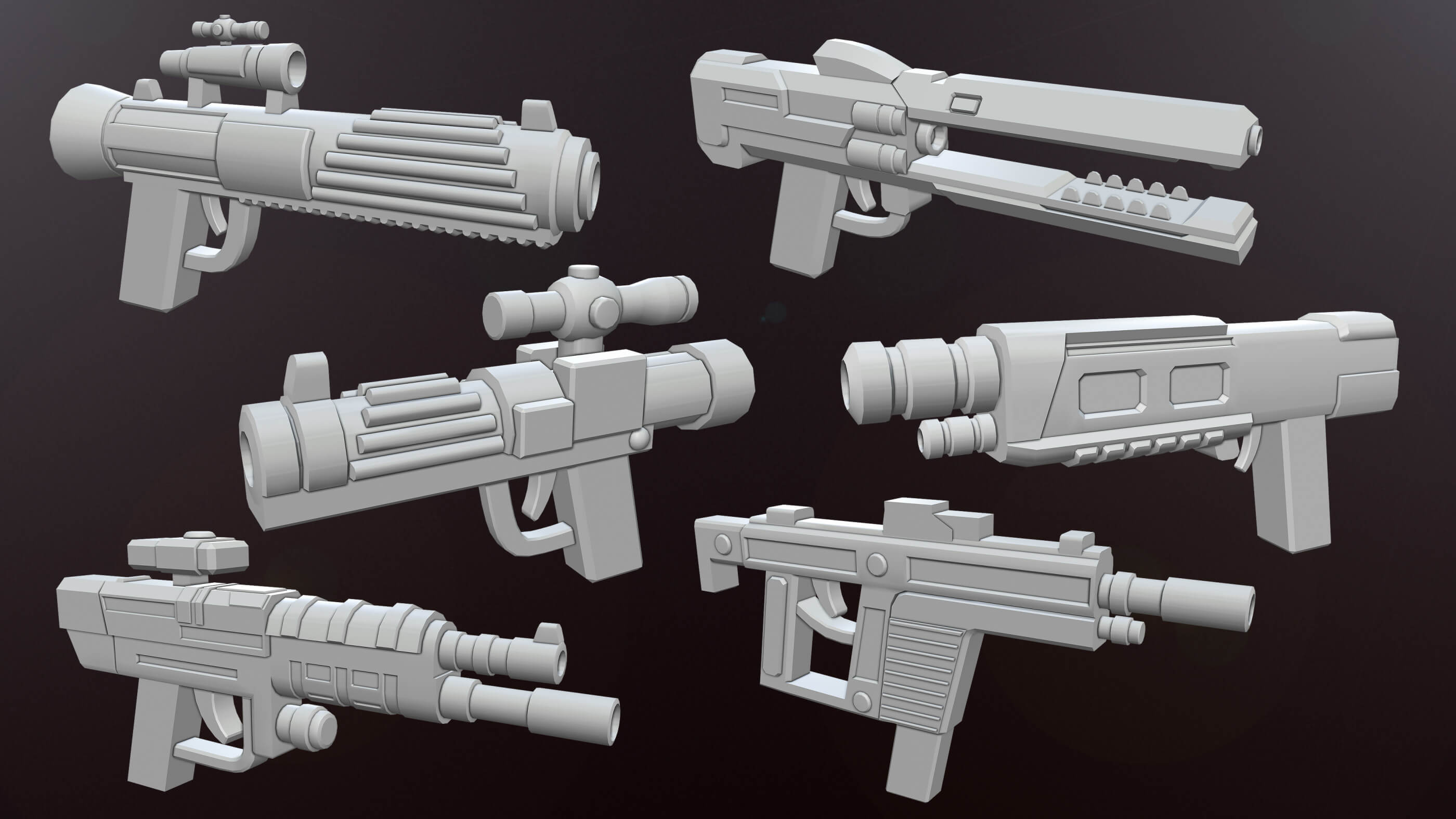 Sci-Fi Gun Base Meshes 3D Model by netleon