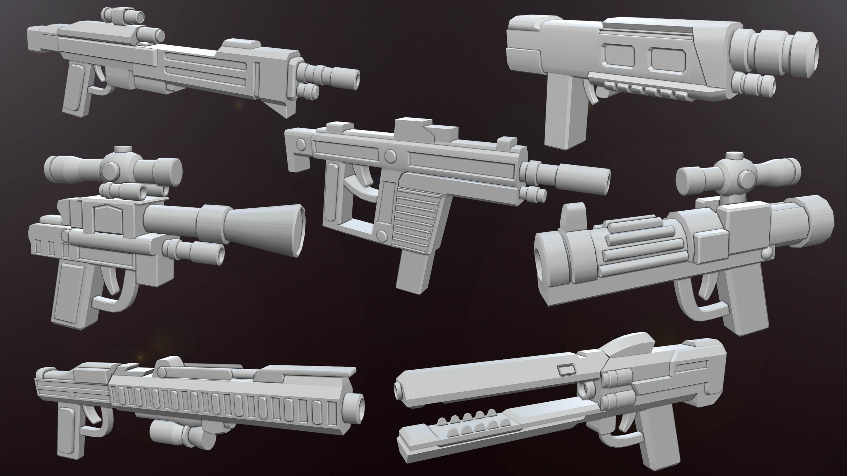 Sci-Fi Gun Base Meshes 3D Model by netleon