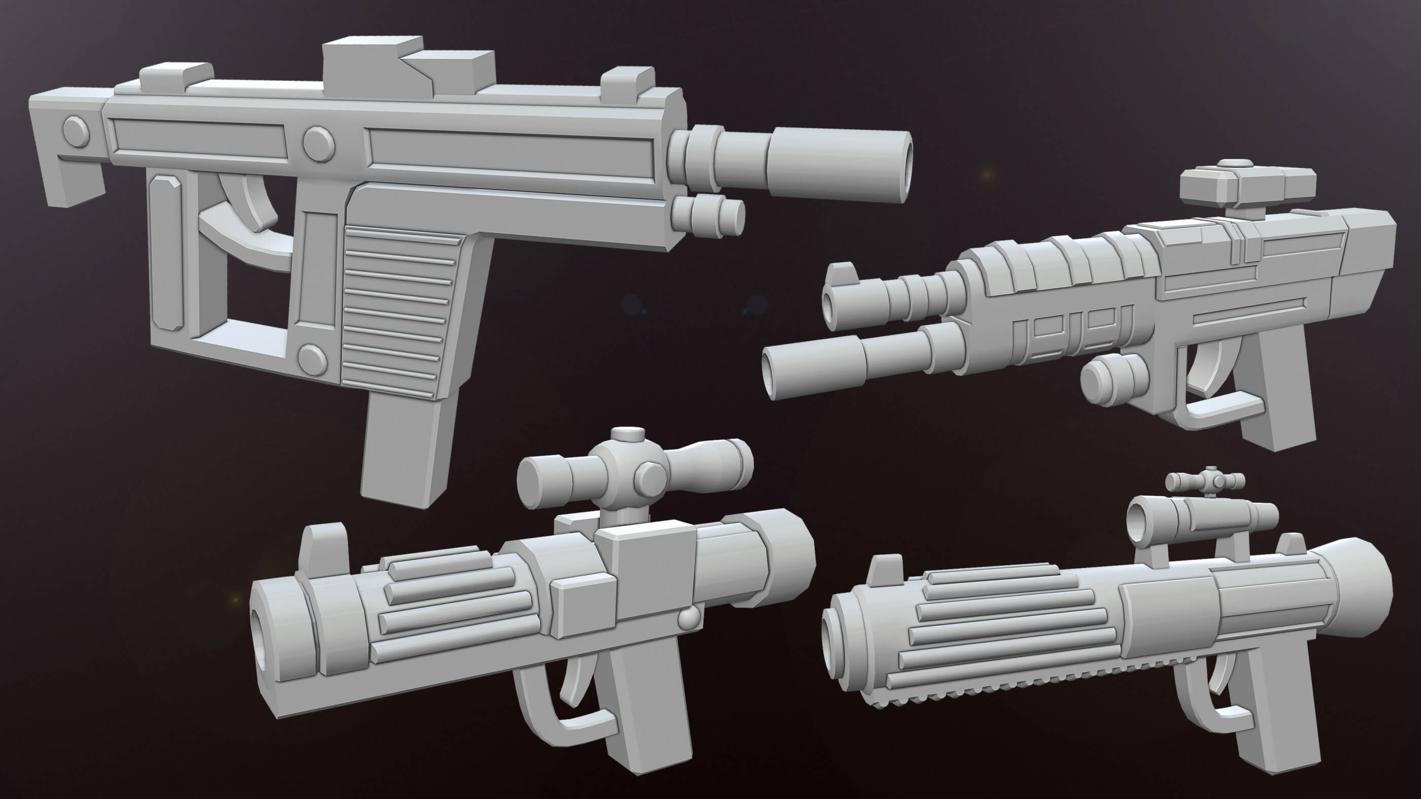 Sci-Fi Gun Base Meshes 3D Model by netleon