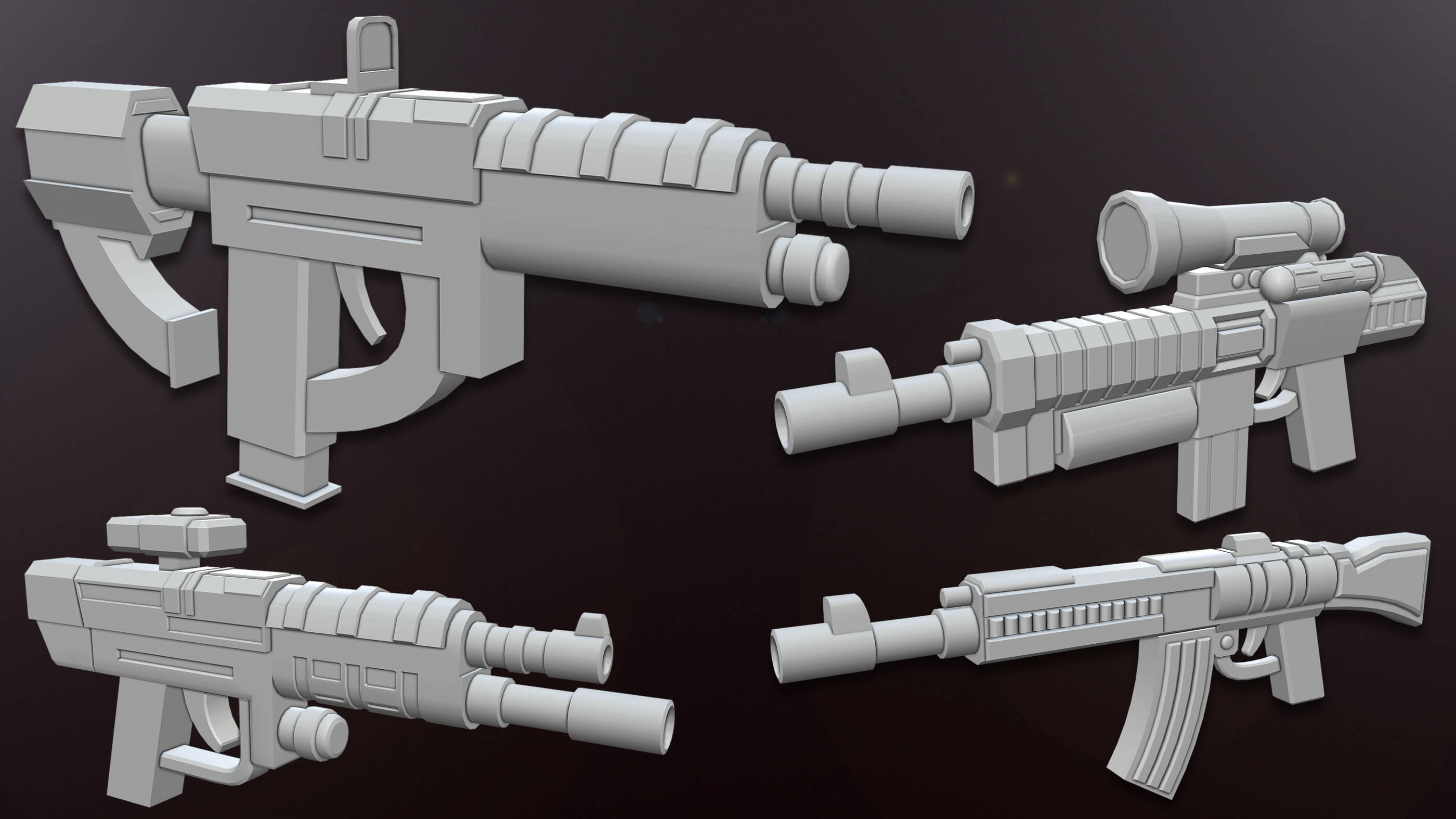 Sci-Fi Gun Base Meshes 3D Model by netleon