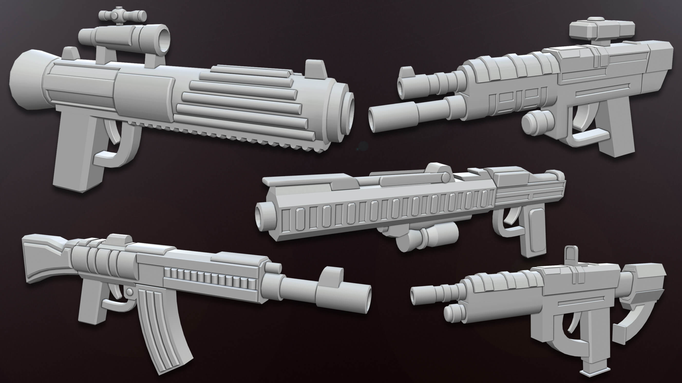 Sci-Fi Gun Base Meshes 3D Model by netleon