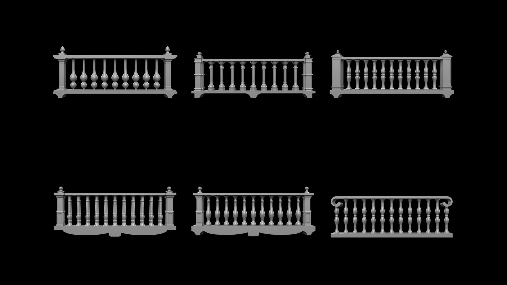 Traditional Balcony Railings Base Mesh Vol 1 - 3D Model by netleon