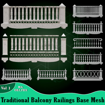 Traditional Balcony Railings Base Mesh Vol 1 - 3D Model by netleon