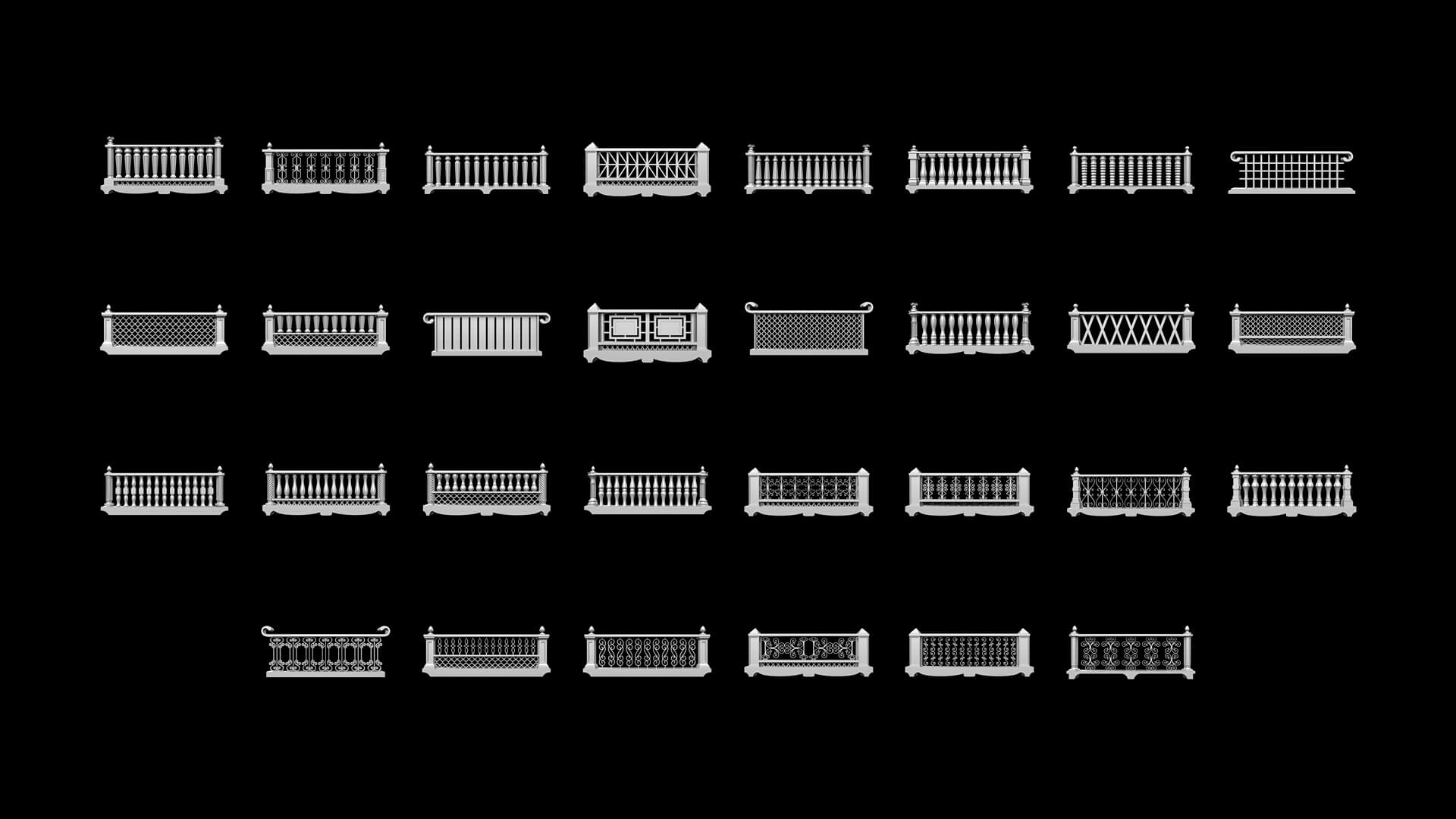 Traditional Balcony Railings Base Mesh Vol 2 - 3D Model by netleon