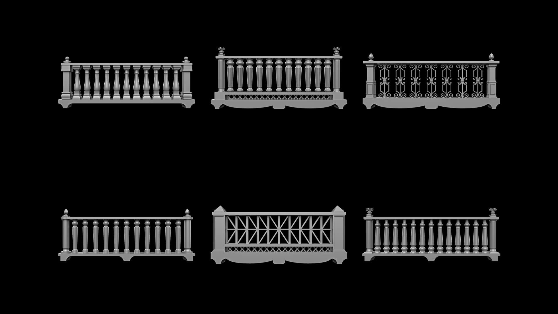 Traditional Balcony Railings Base Mesh Vol 2 - 3D Model by netleon