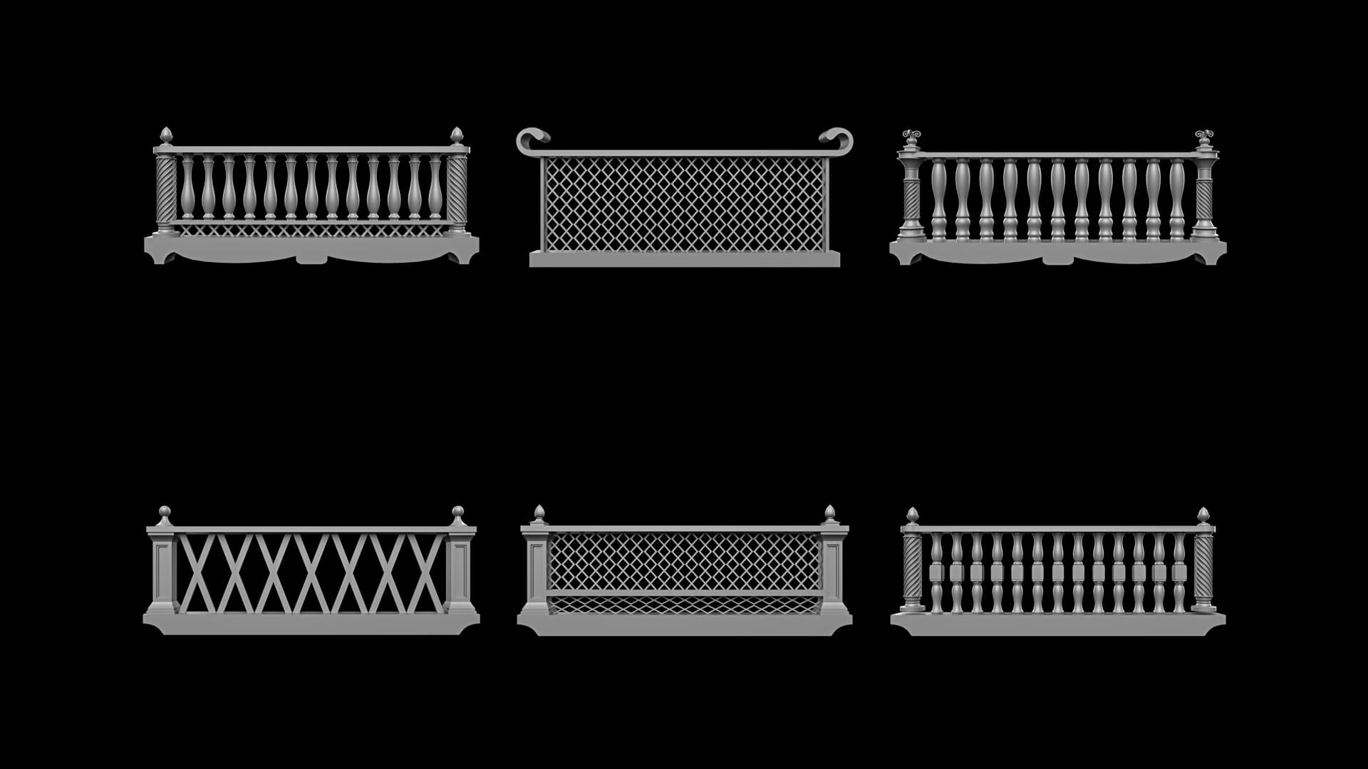 Traditional Balcony Railings Base Mesh Vol 2 - 3D Model by netleon