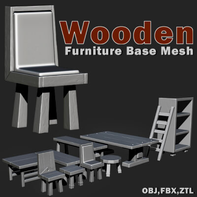 Wooden Furniture Base Mesh - 3D Model by netleon