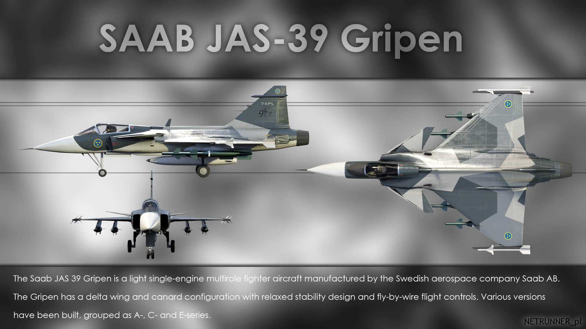 SAAB JAS-39 Gripen 3D Render, Digital Art by NETRUNNER_pl