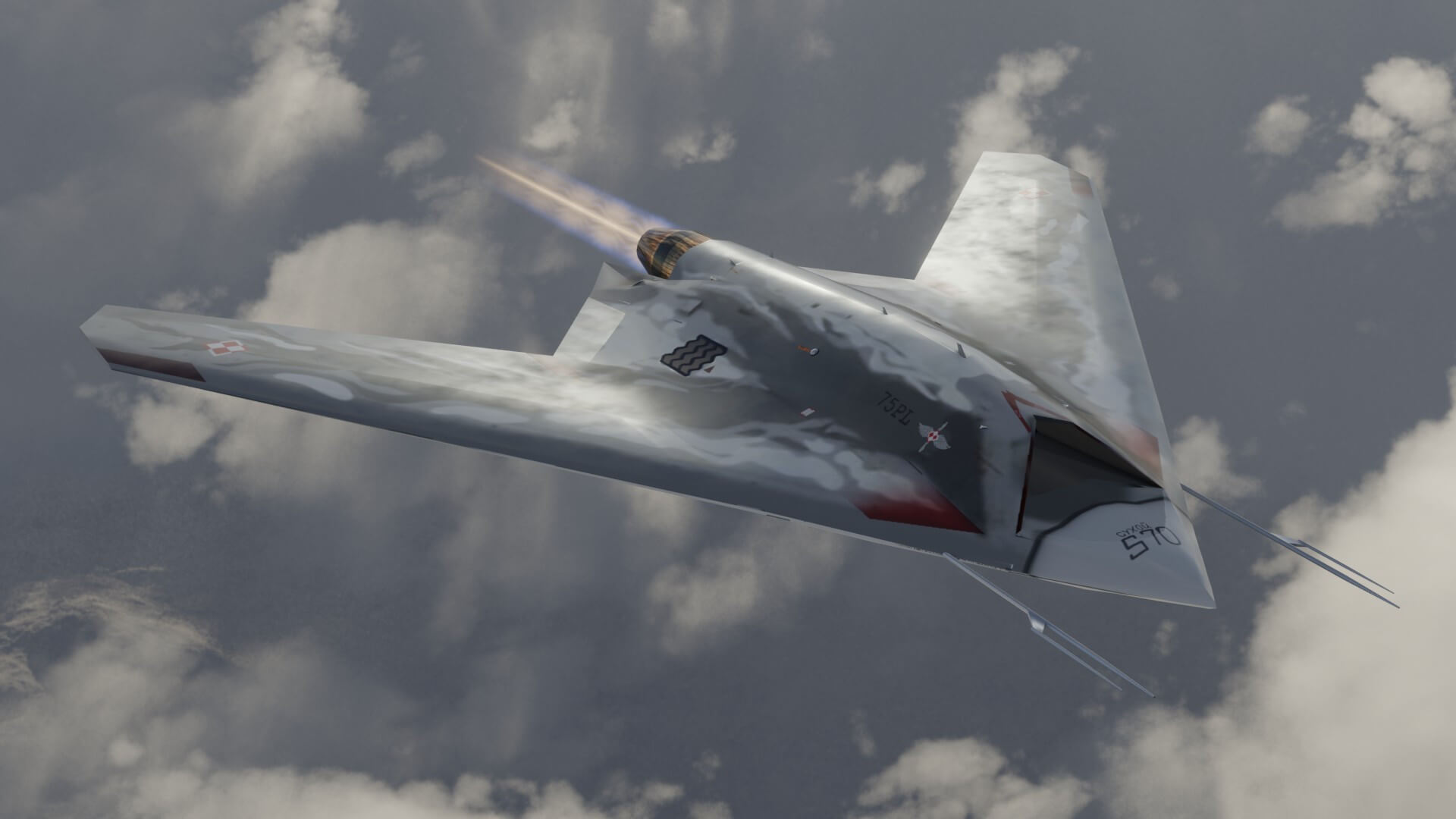 Sukhoi S-70 Okchotnik - drone fighter 3D Render by NETRUNNER_pl