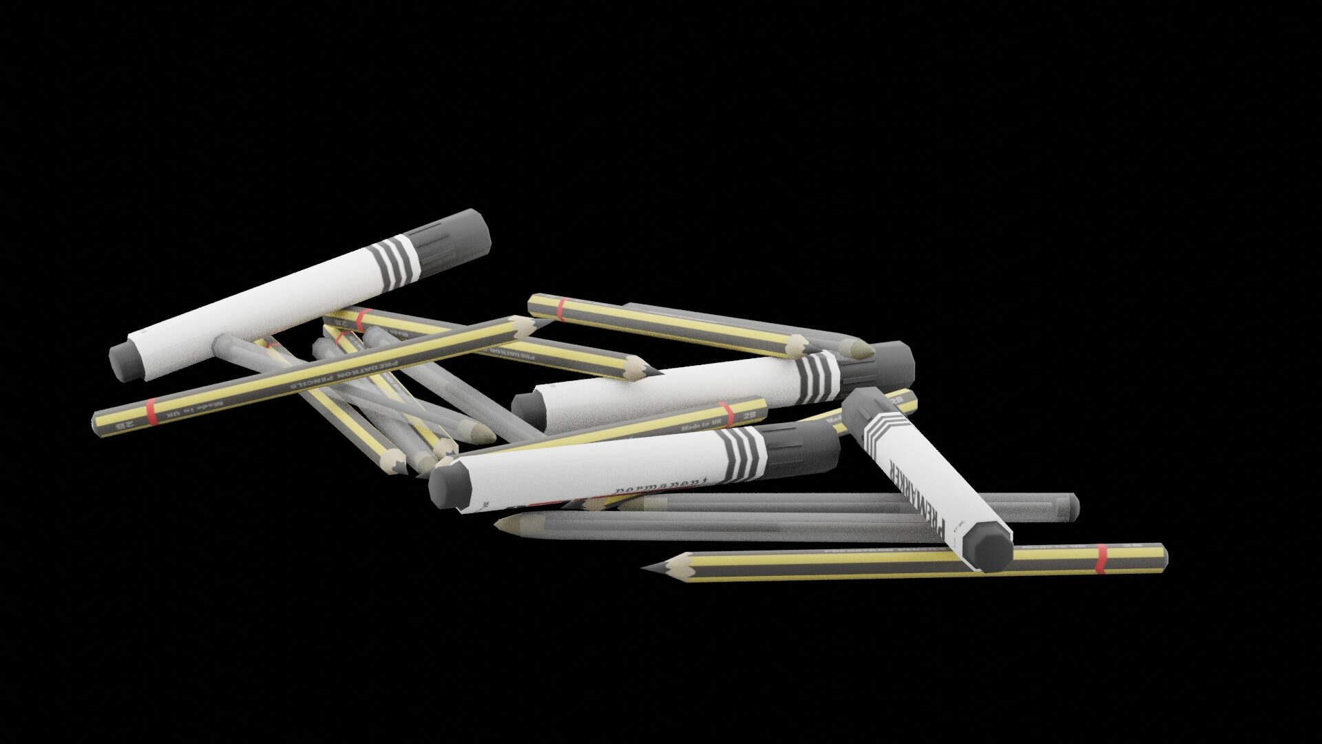 Random Scattered Pens - 3D Model by Neuroforge3D