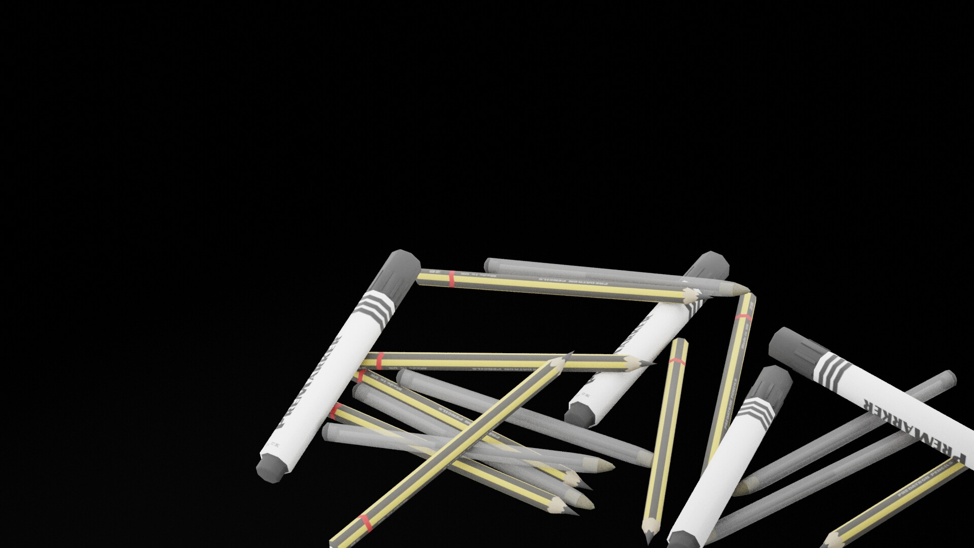 Random Scattered Pens - 3D Model by Neuroforge3D