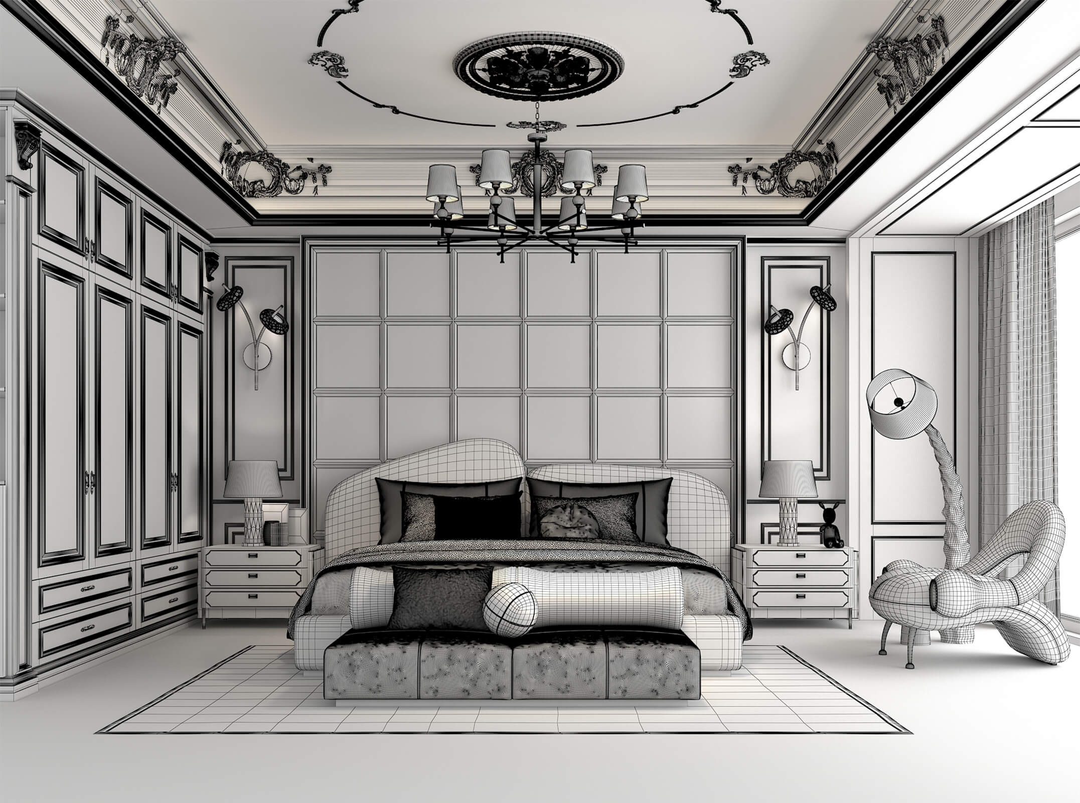 Classic Bedroom Interior Scene - 3D Model by nhattuankts