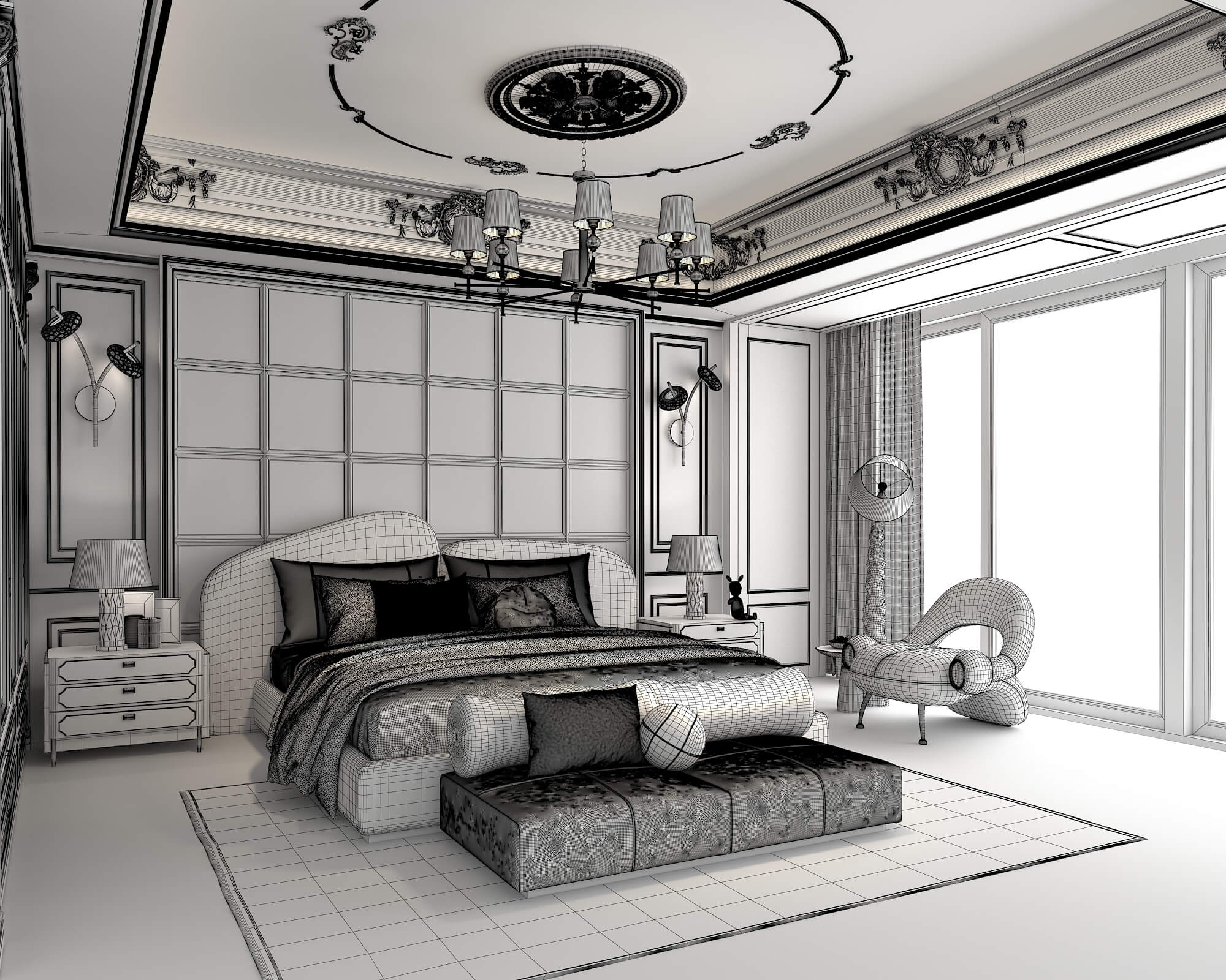 Classic Bedroom Interior Scene - 3D Model by nhattuankts