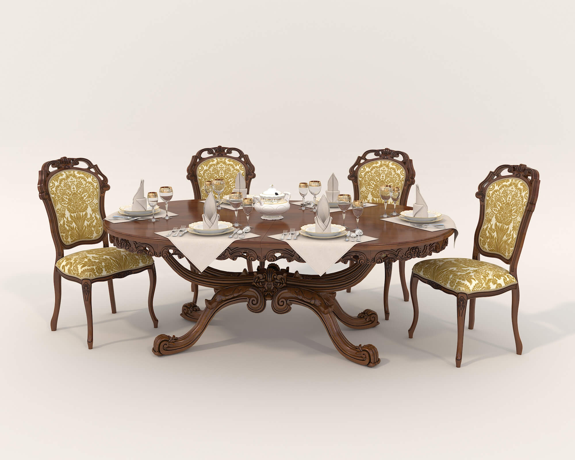 Classic Dining Table and Chairs 18 - 3D Model by nhattuankts