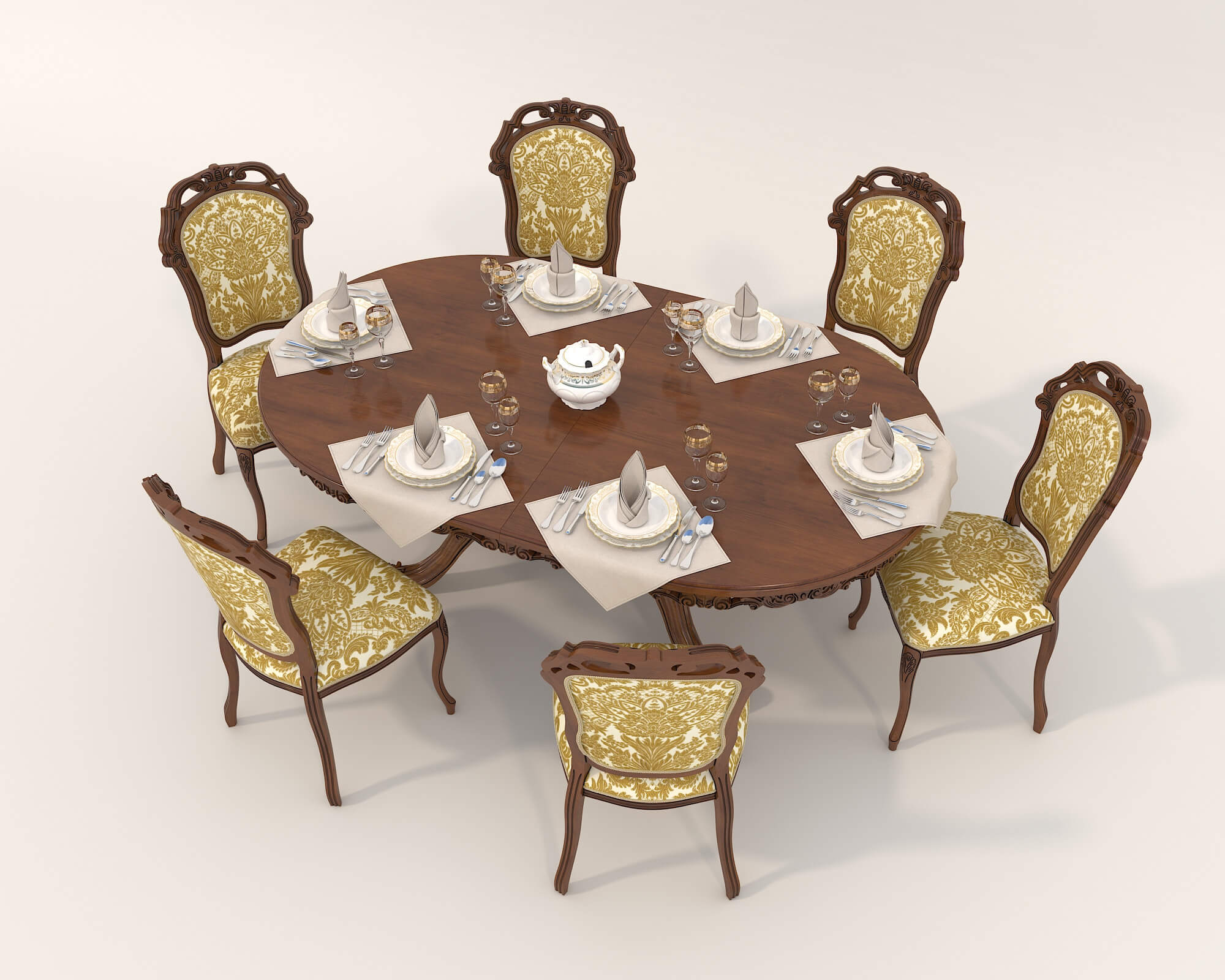 Classic Dining Table and Chairs 18 - 3D Model by nhattuankts