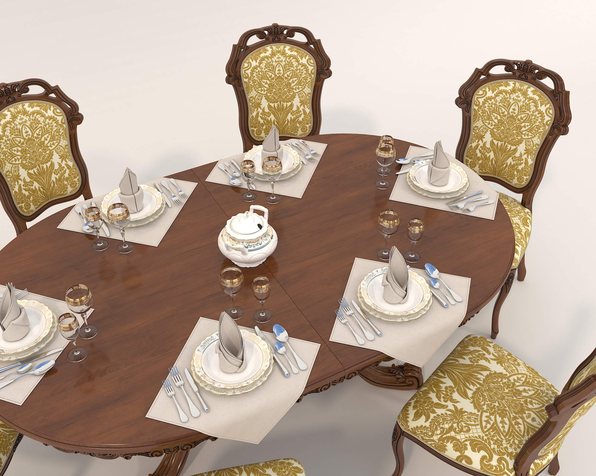 Classic Dining Table and Chairs 18 - 3D Model by nhattuankts