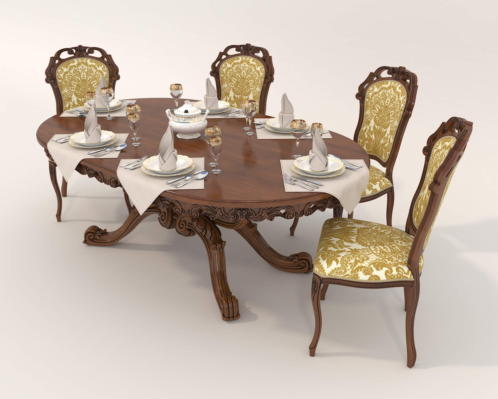 Classic Dining Table and Chairs 18 - 3D Model by nhattuankts