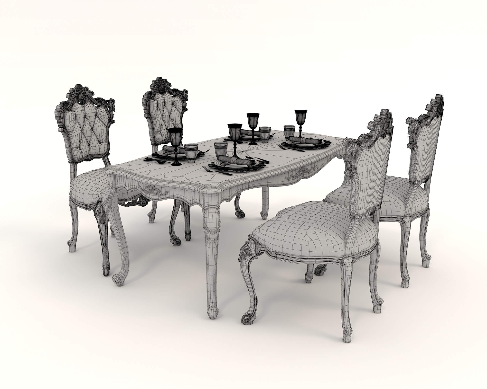 Classic Dining Table and Chairs 21 - 3D Model by nhattuankts