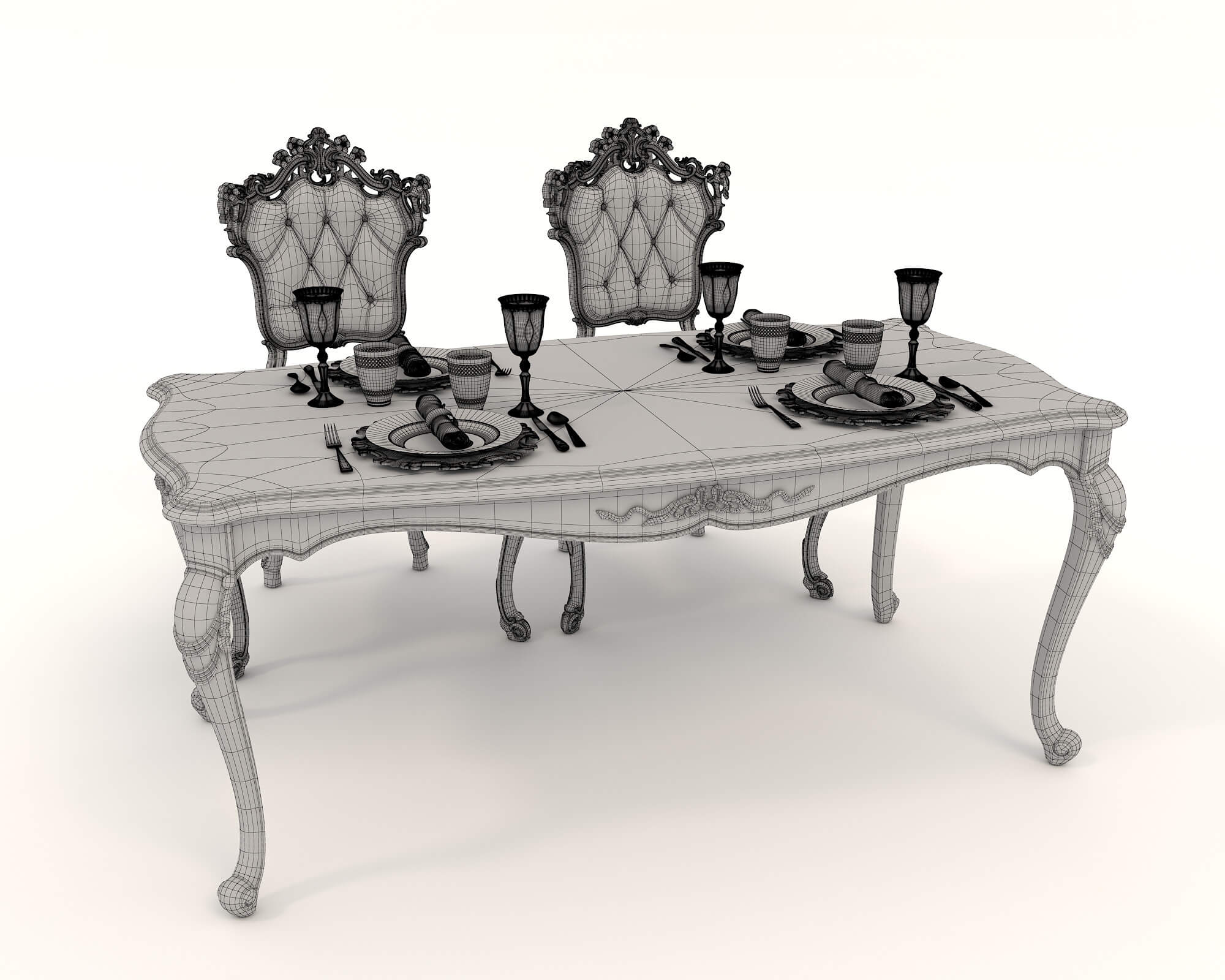Classic Dining Table and Chairs 21 - 3D Model by nhattuankts