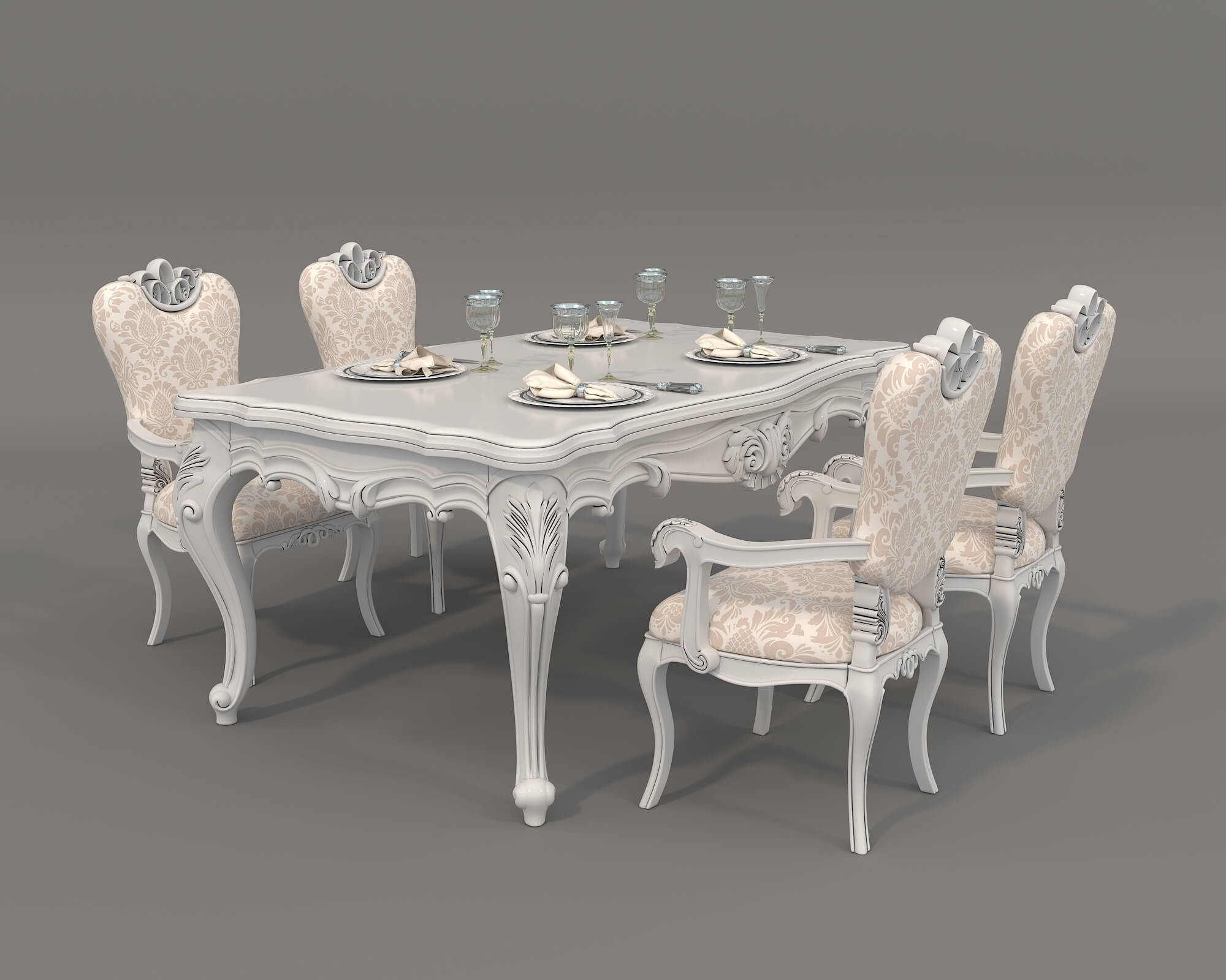Classic Dining Table and Chairs 24 - 3D Model by nhattuankts