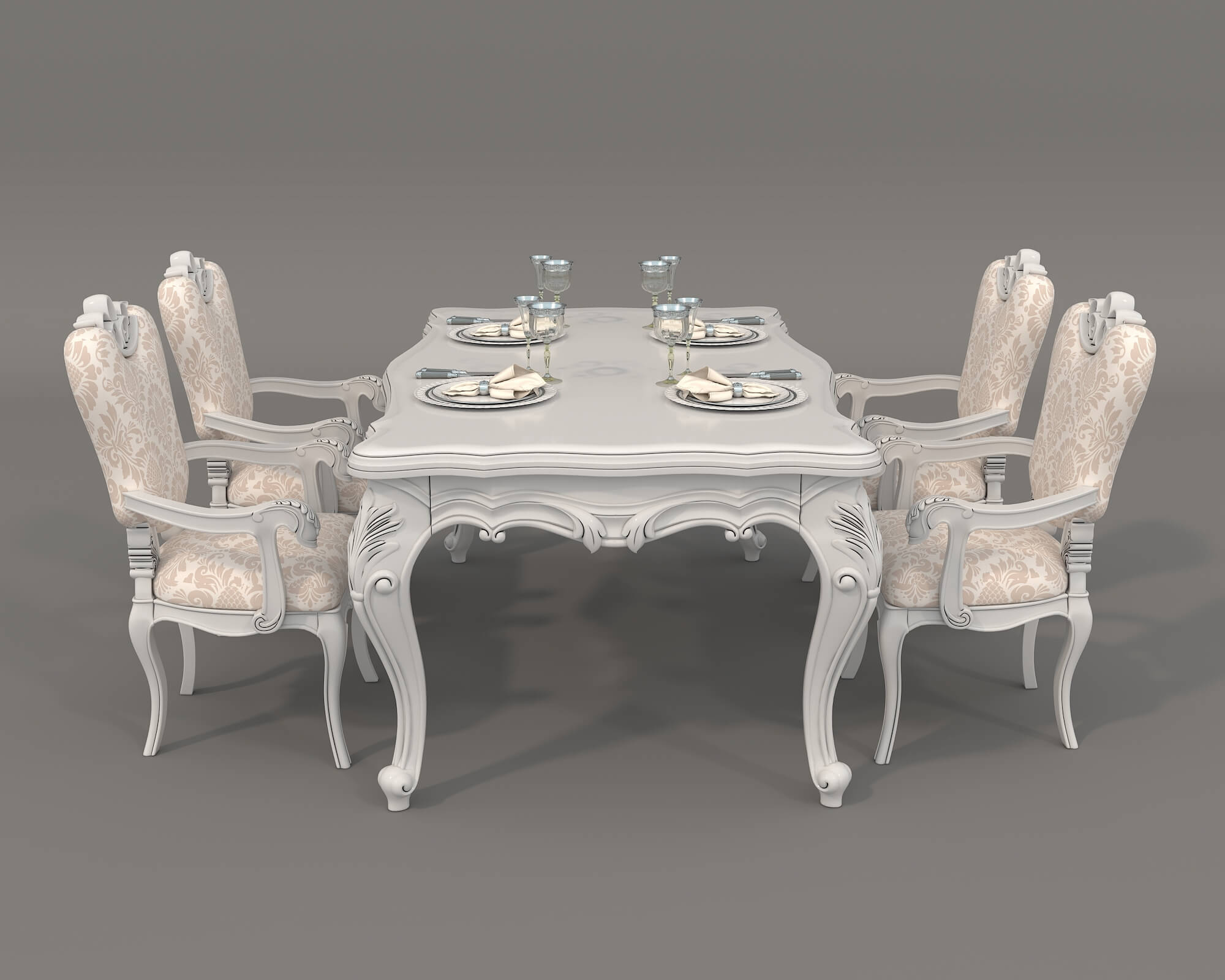 Classic Dining Table and Chairs 24 - 3D Model by nhattuankts