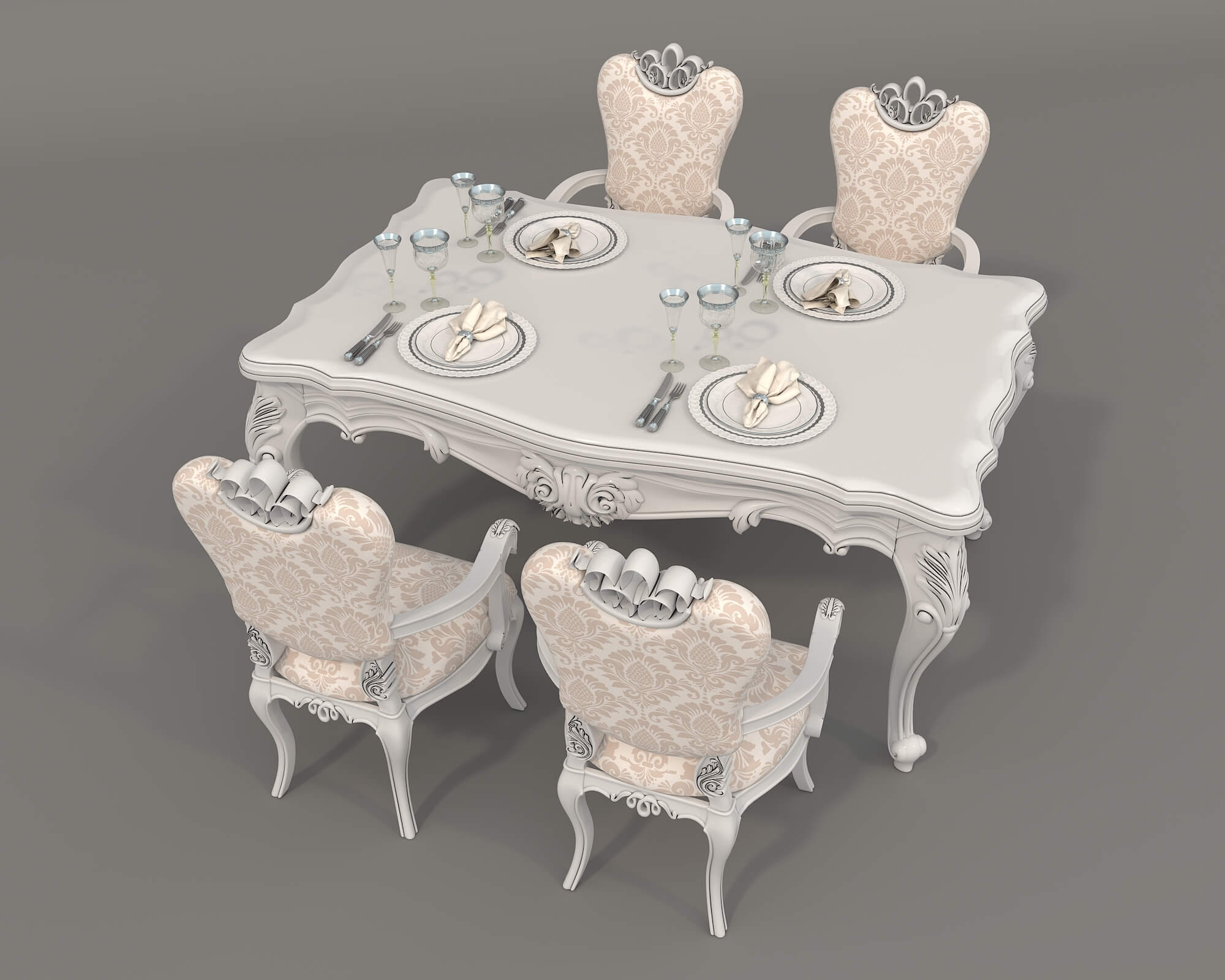 Classic Dining Table and Chairs 24 - 3D Model by nhattuankts