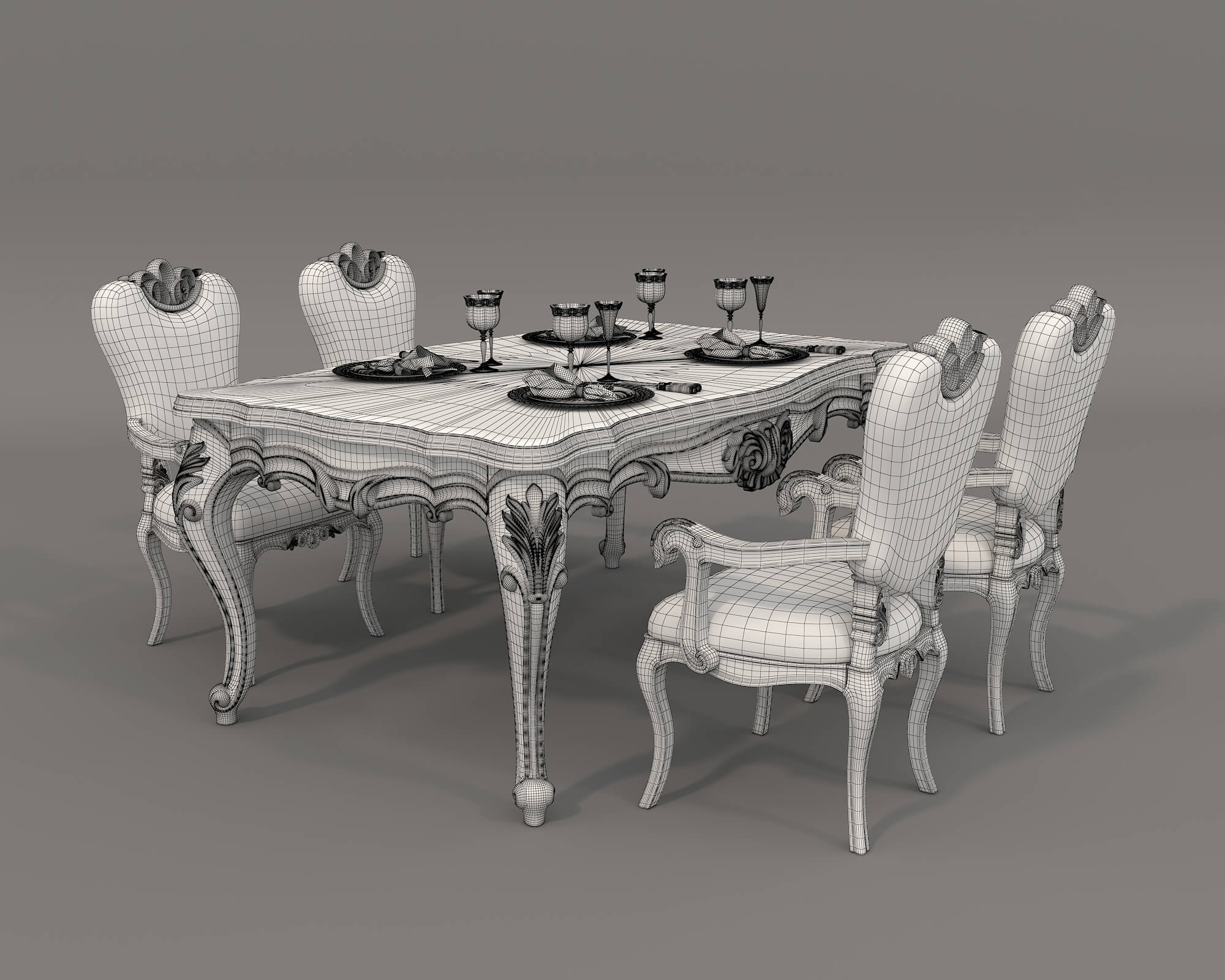 Classic Dining Table and Chairs 24 - 3D Model by nhattuankts