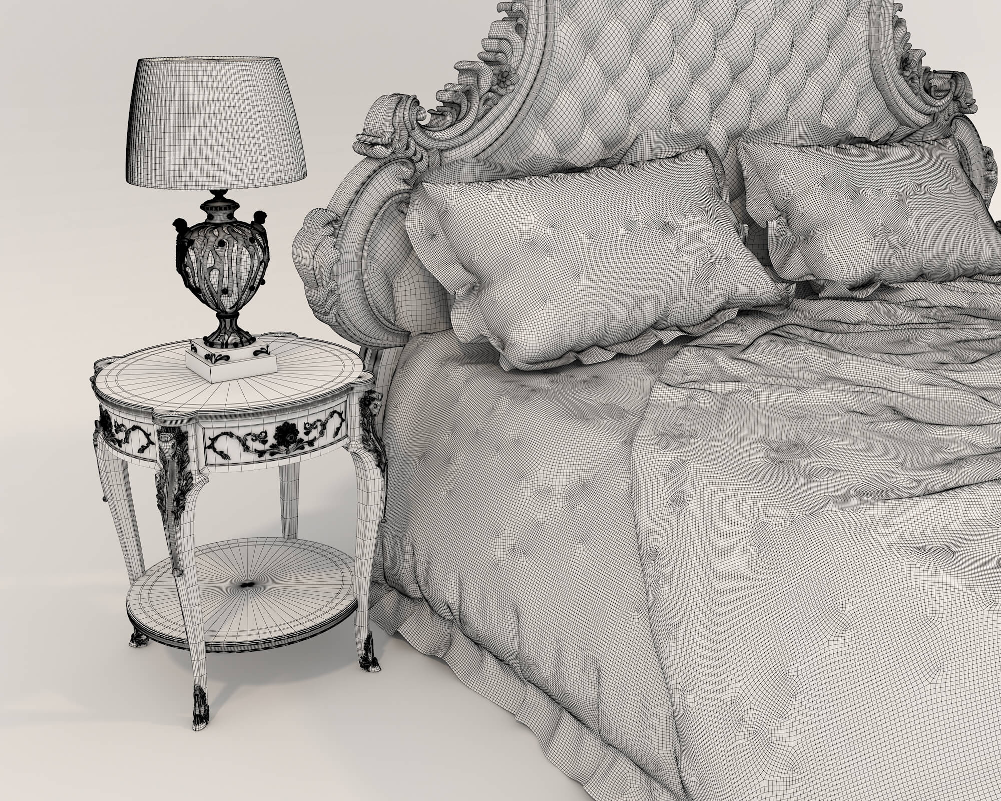 Classic European Style Bed Set 55 - 3D Model by nhattuankts