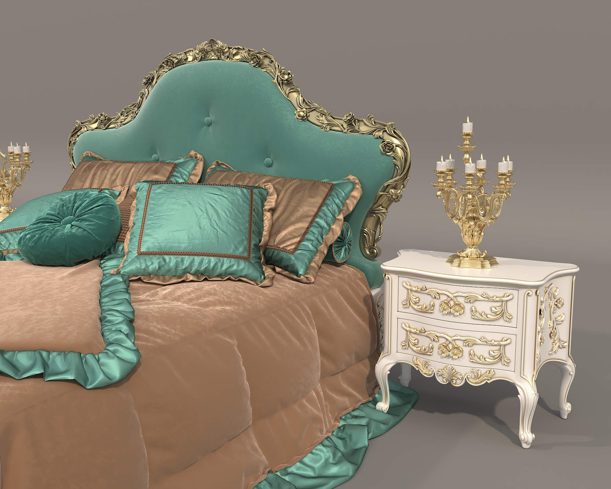 Classic European Style Bed Set 61 - 3D Model by nhattuankts