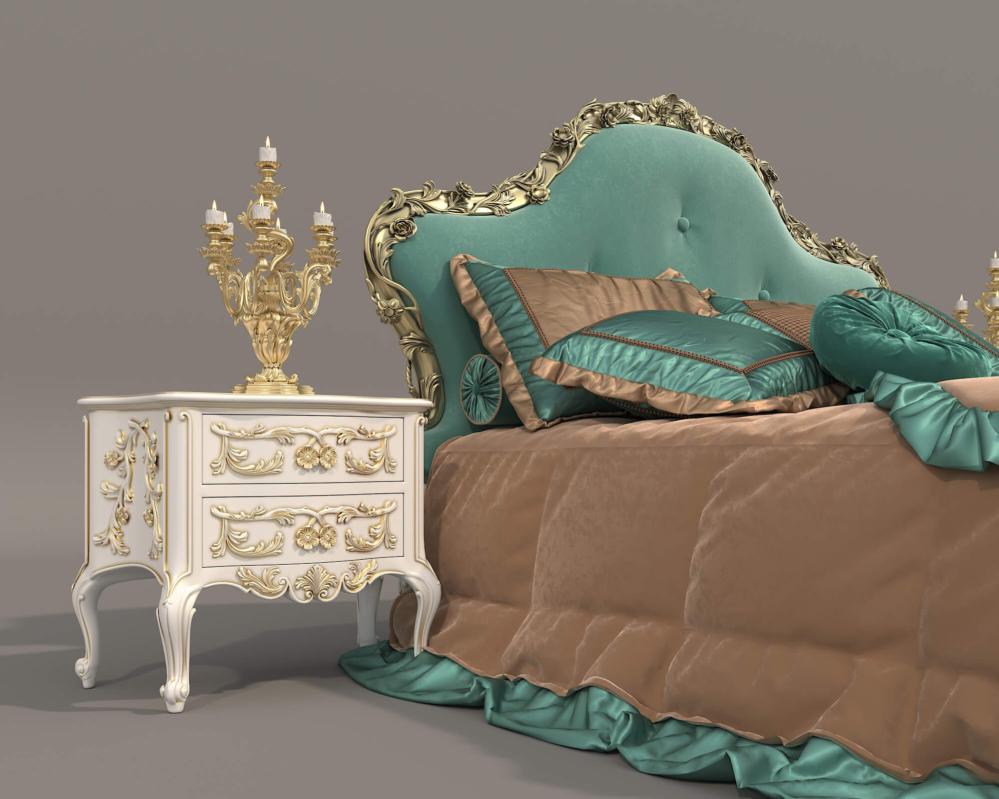 Classic European Style Bed Set 61 - 3D Model by nhattuankts