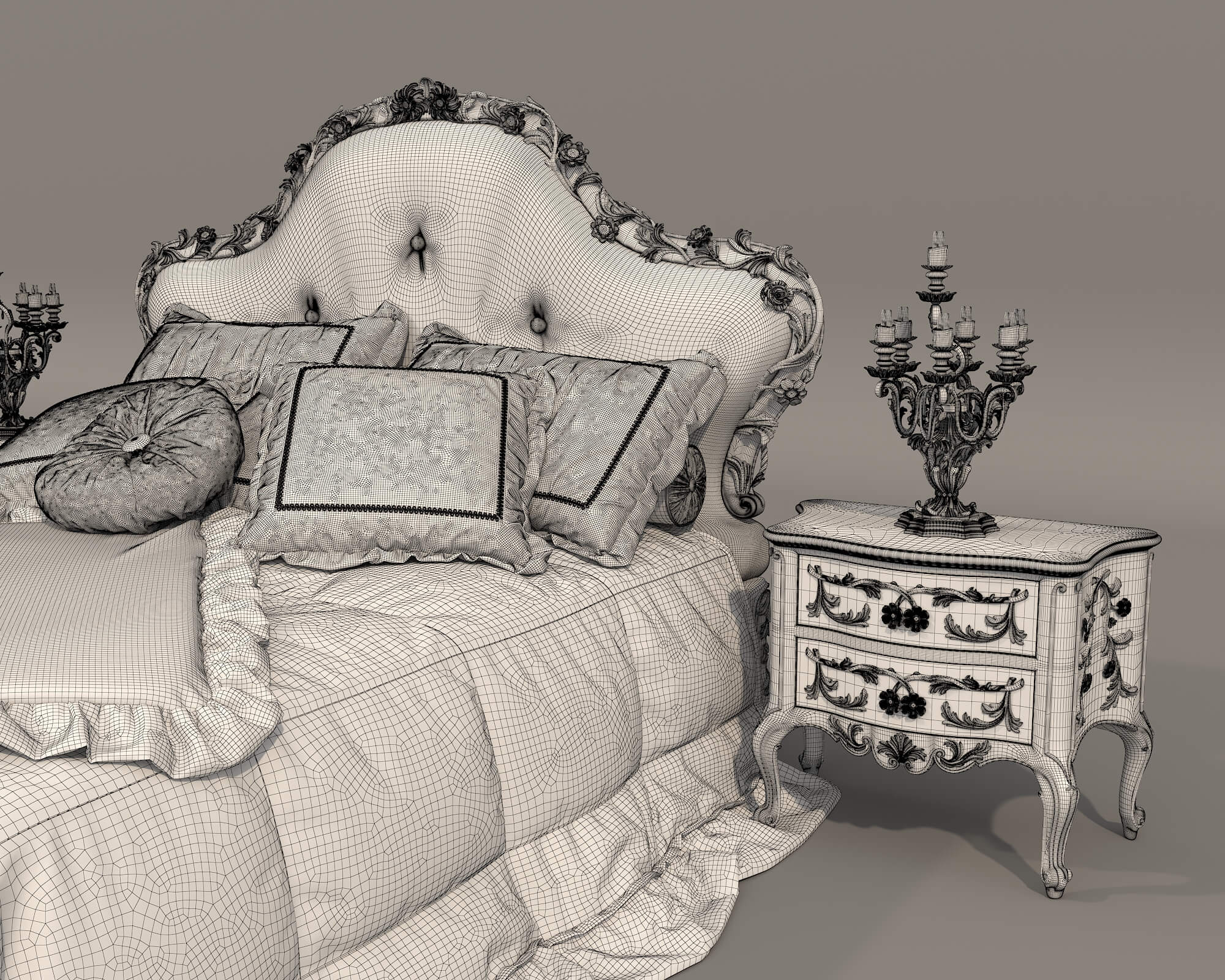 Classic European Style Bed Set 61 - 3D Model by nhattuankts
