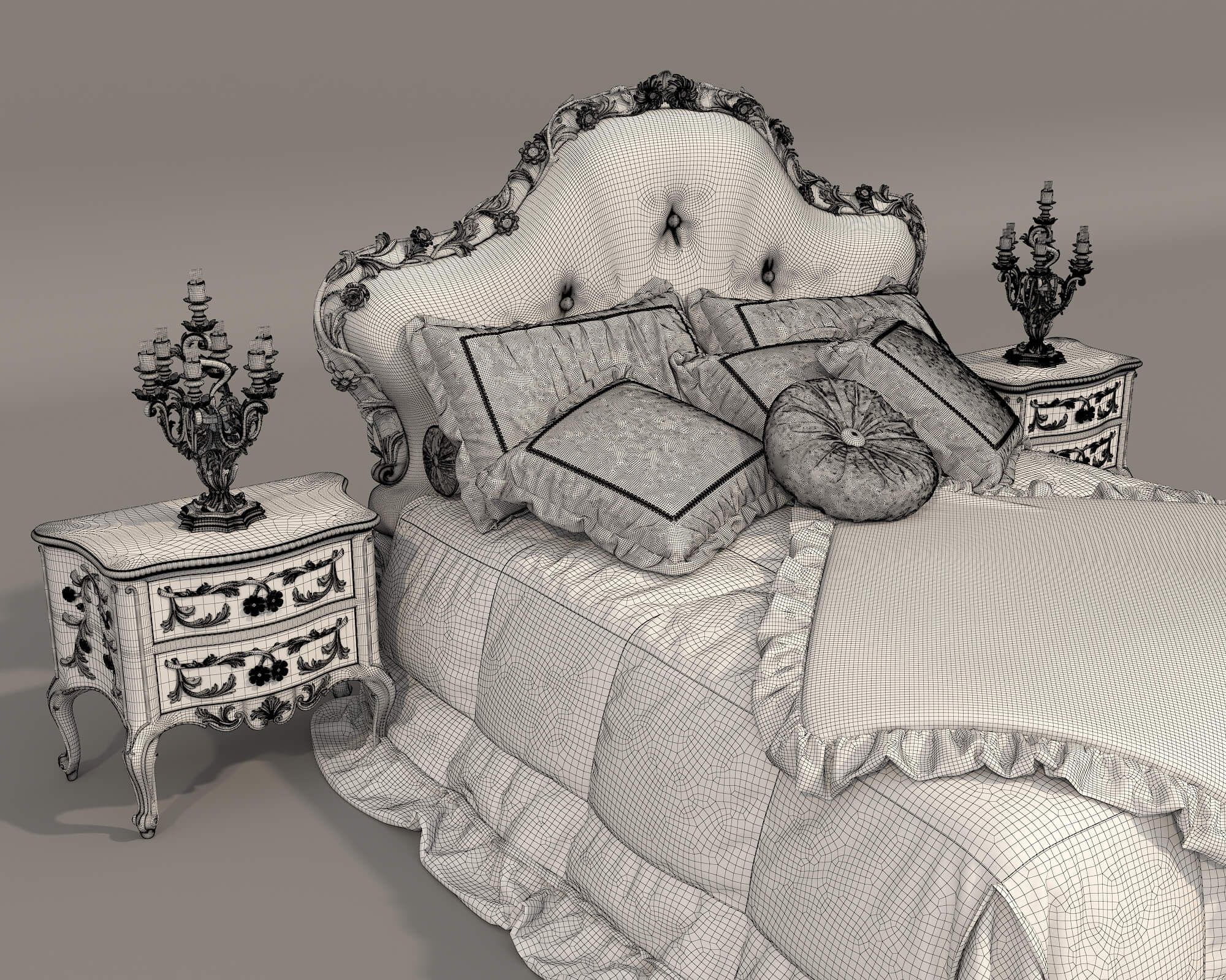 Classic European Style Bed Set 61 - 3D Model by nhattuankts
