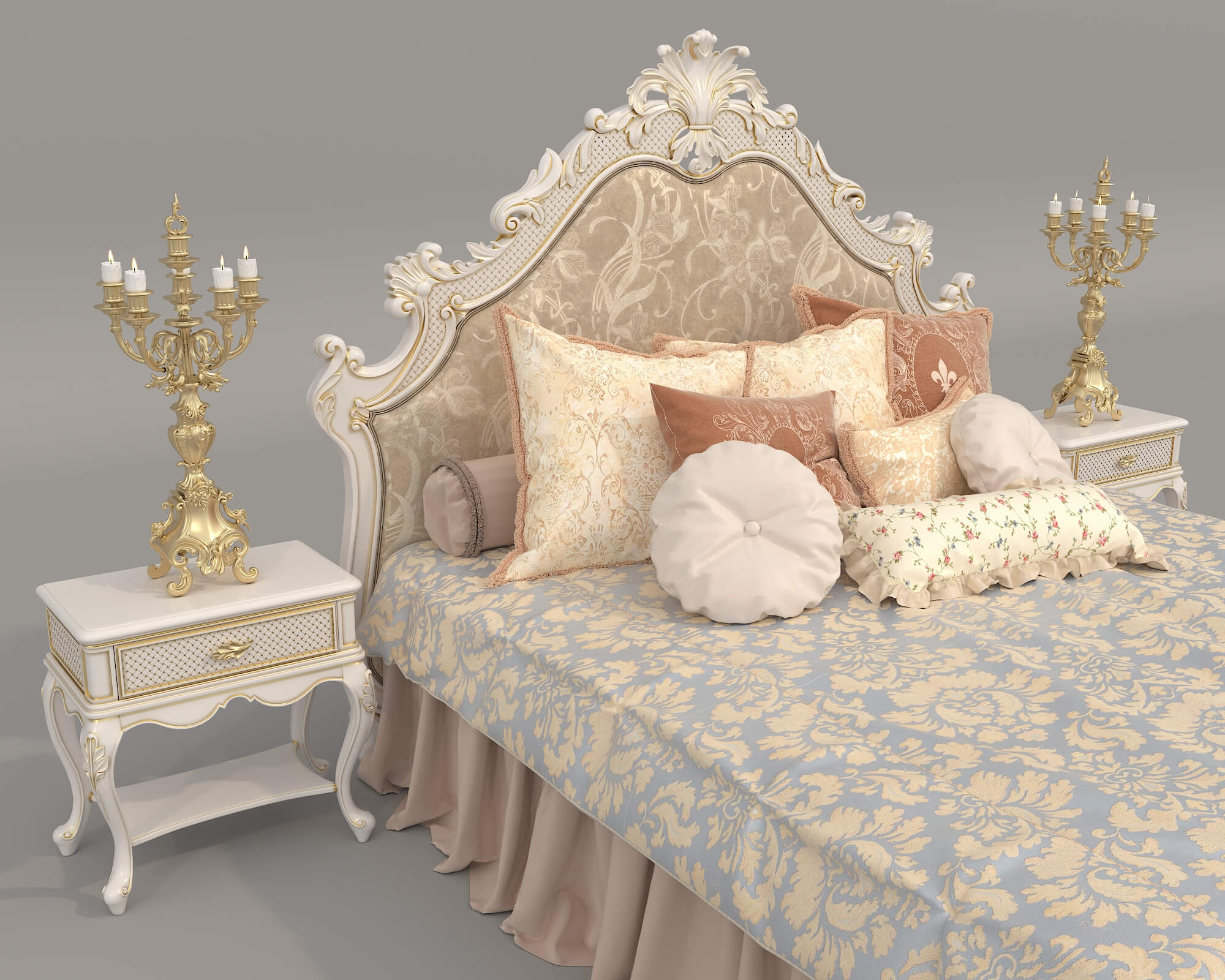 Classic European Style Bed Set 62 - 3D Model by nhattuankts