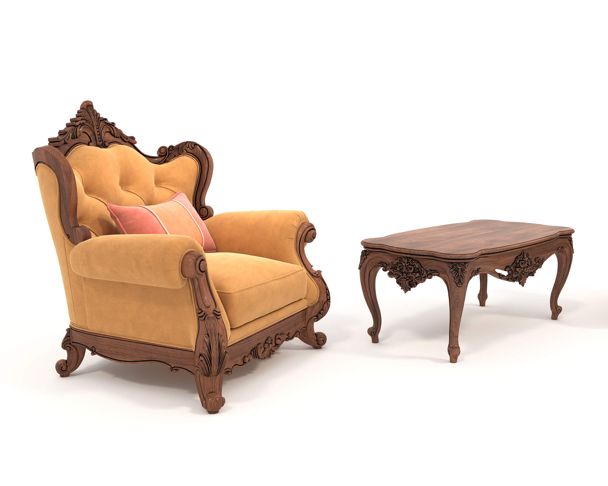 Classic European Style Coffee Table and Armchair 21 - 3D Model by ...