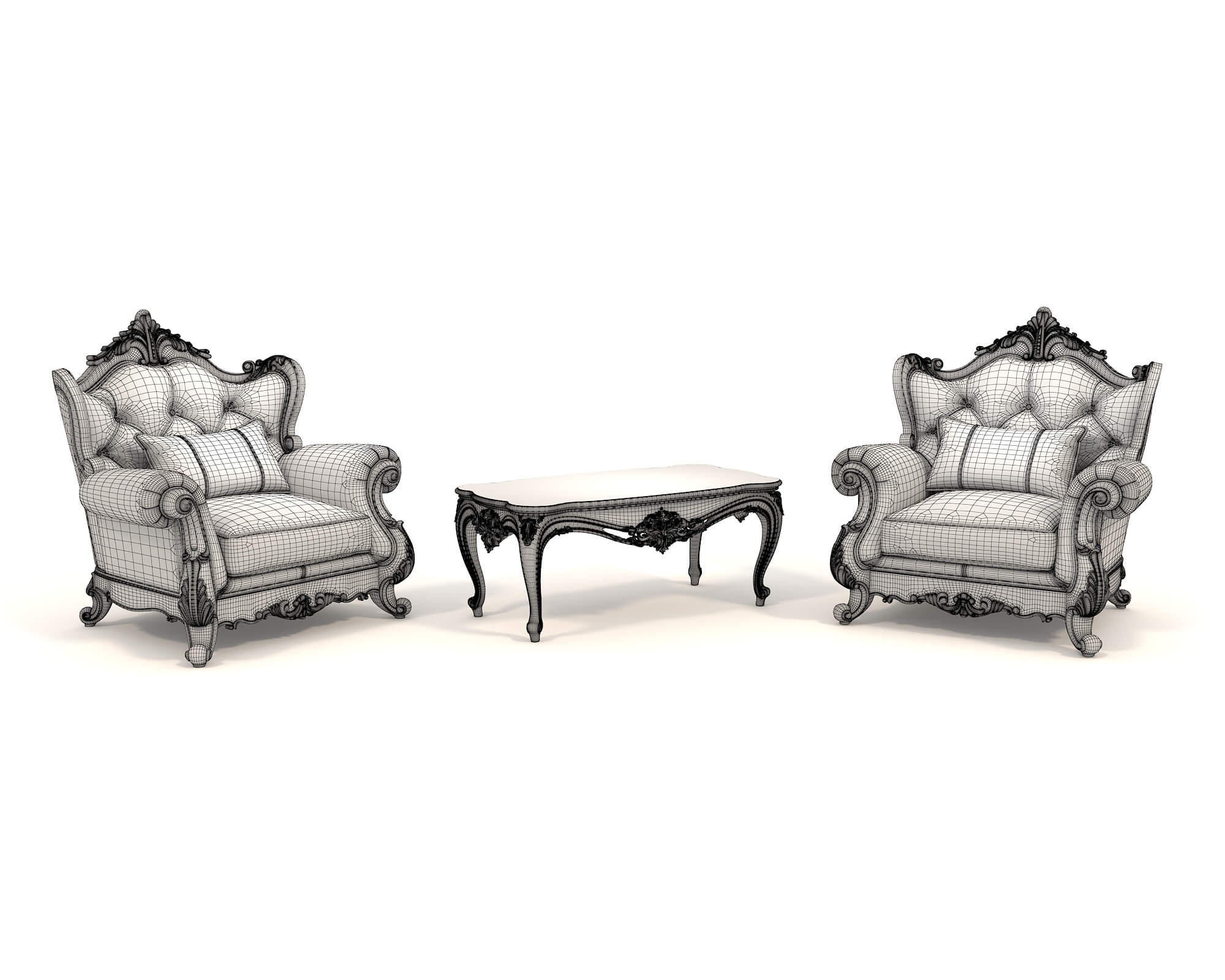 Classic European Style Coffee Table and Armchair 21 - 3D Model by ...