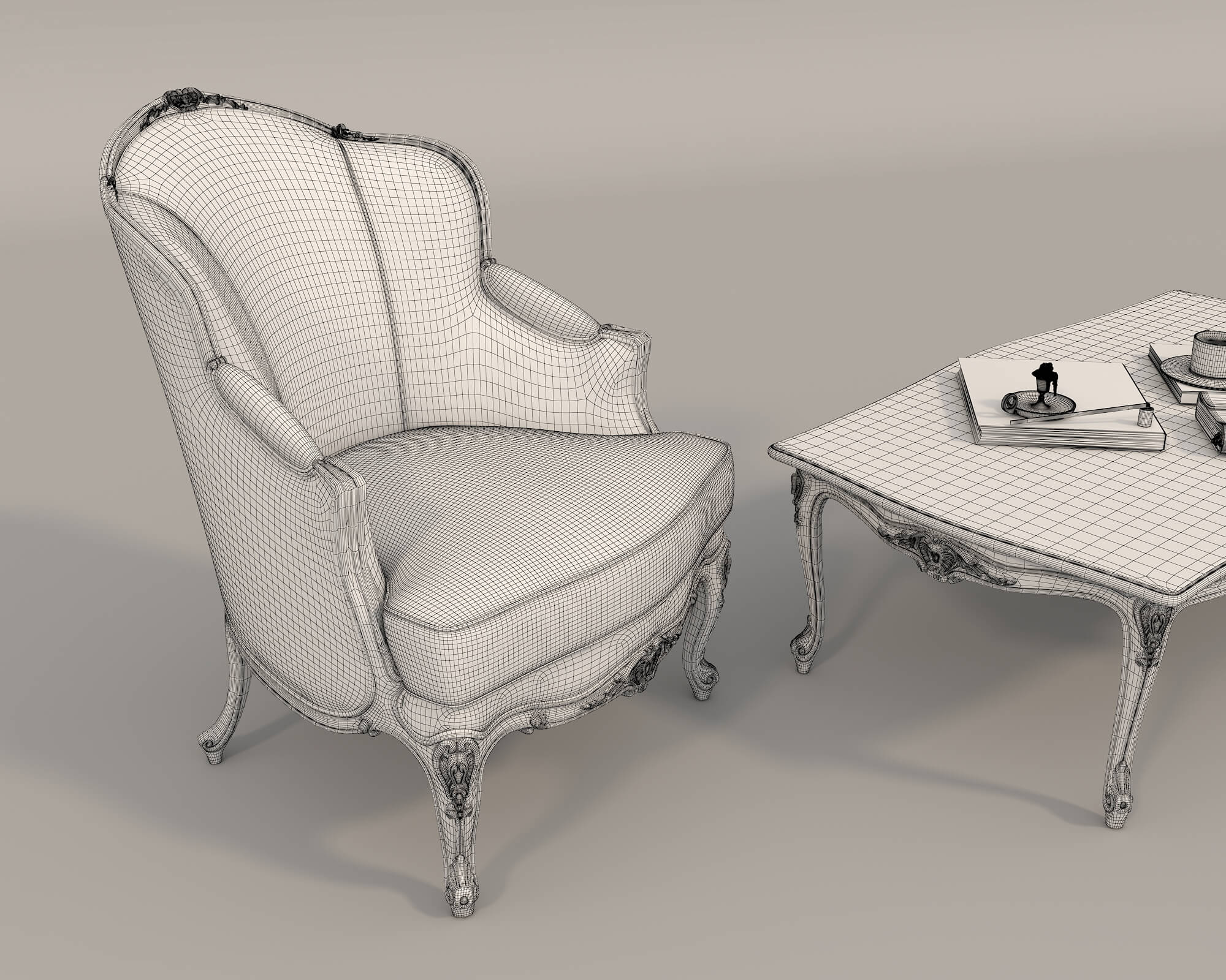 Classic European Style Coffee Table and Armchair 22 - 3D Model by ...