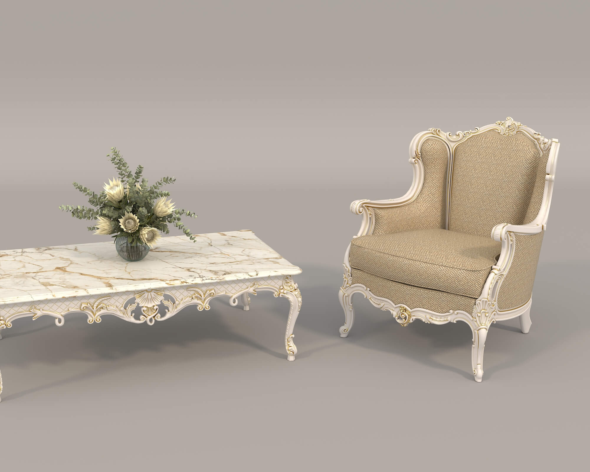 Classic European Style Coffee Table and Armchair 24 - 3D Model by ...