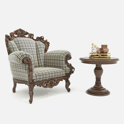 Classic European Style Coffee Table and Armchair 25 - 3D Model by ...