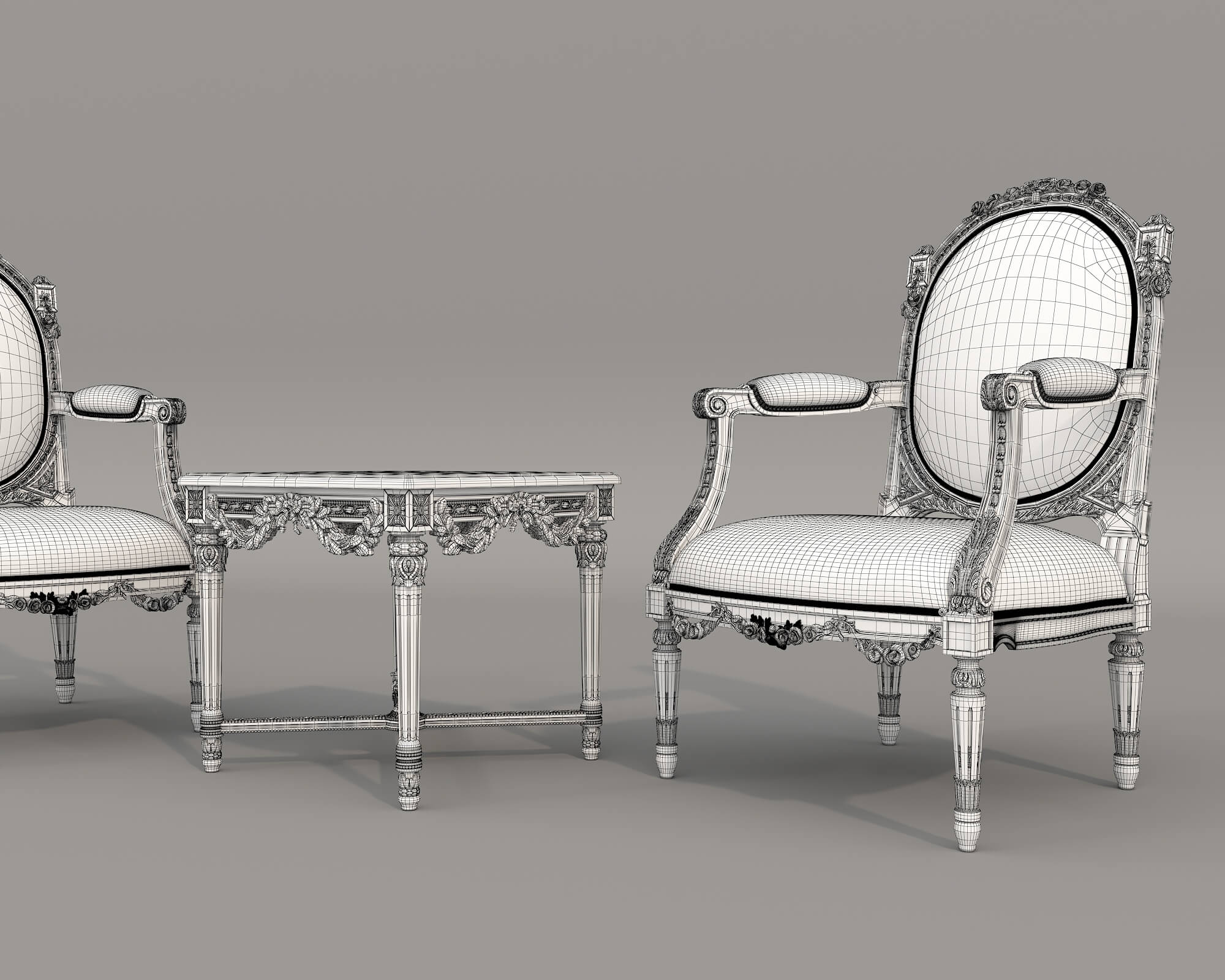 Classic European Style Coffee Table and Armchair 26 - 3D Model by ...