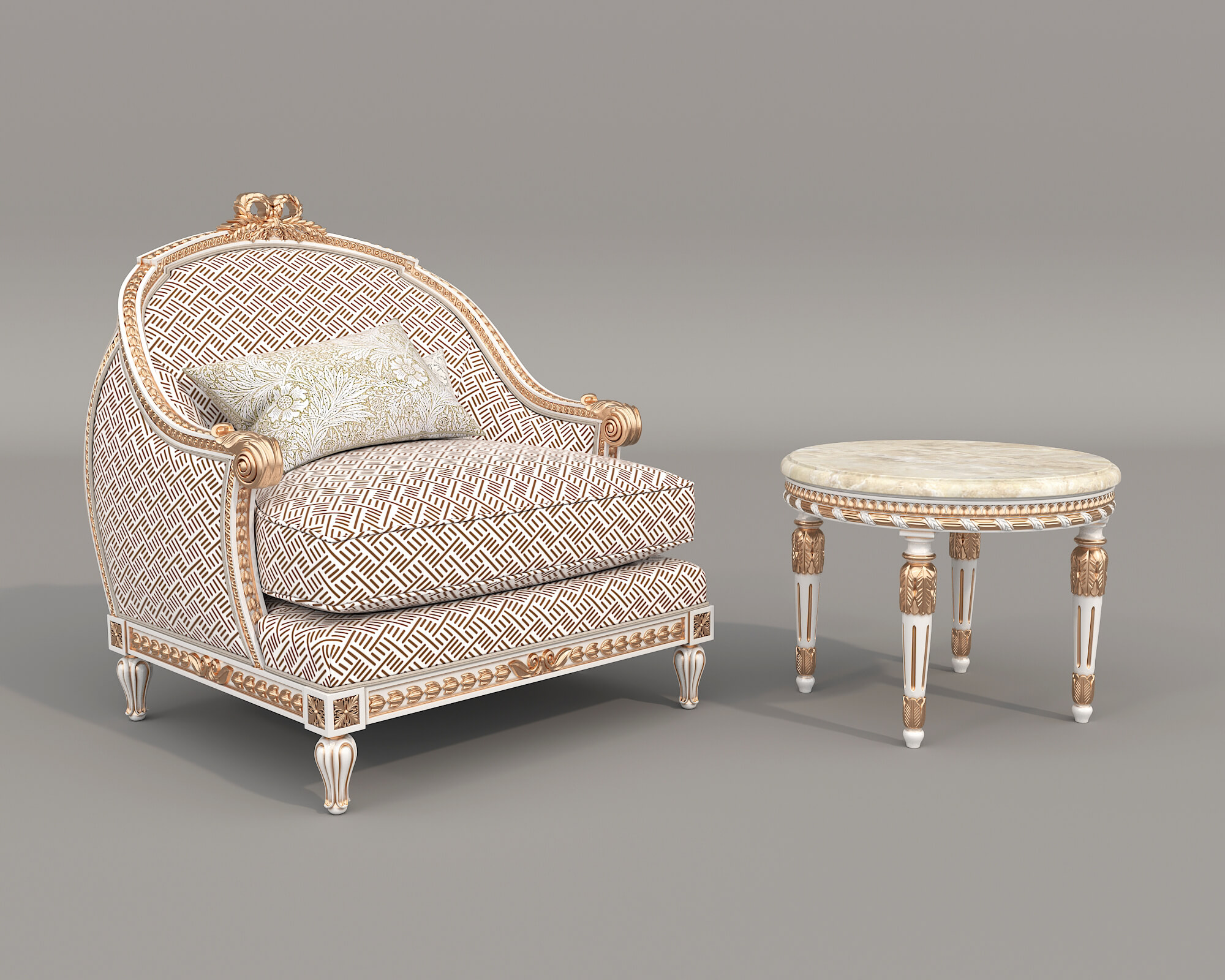Classic European Style Coffee Table and Armchair 30 - 3D Model by ...