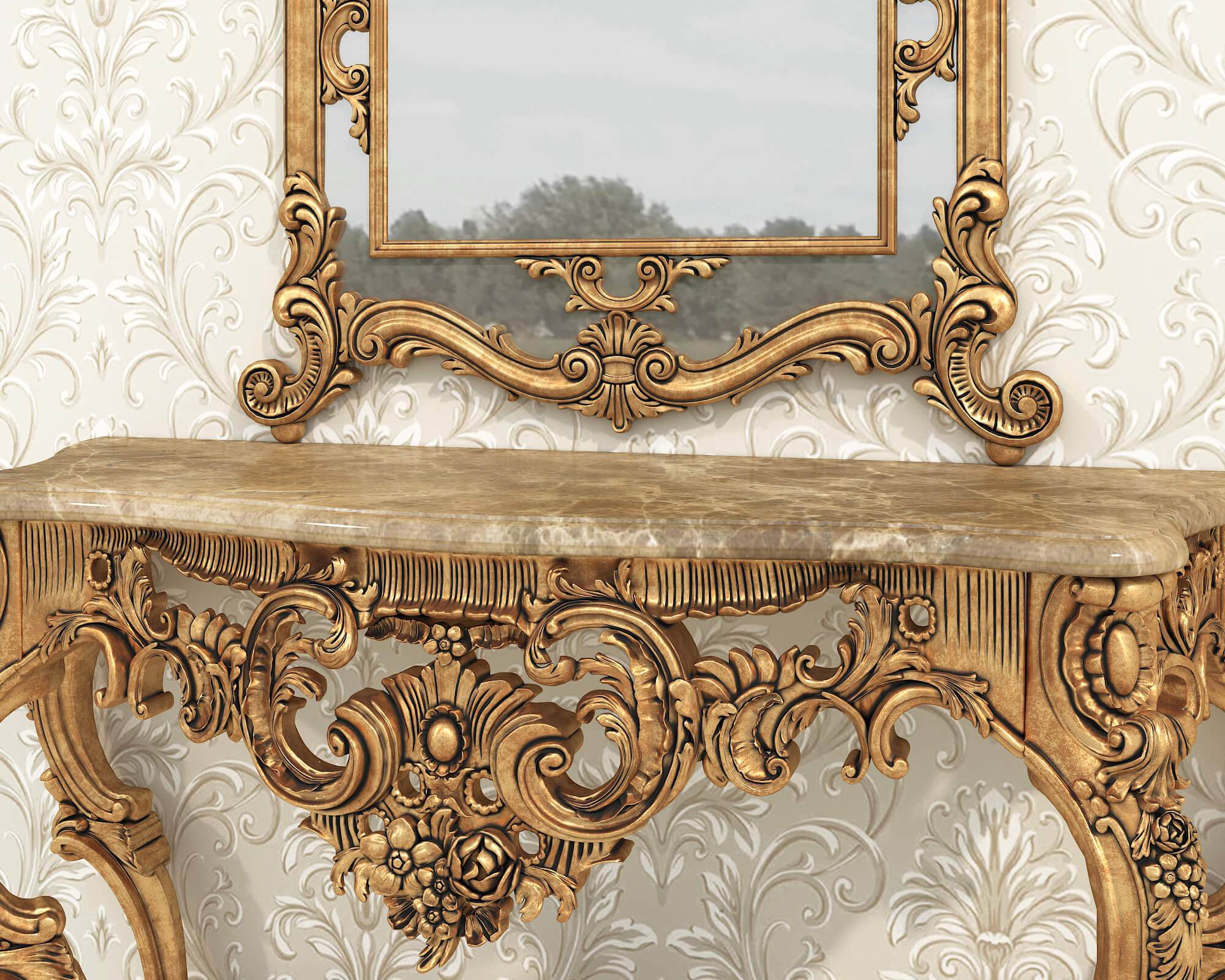 Classic European Style Console Table 2 - 3D Model by nhattuankts