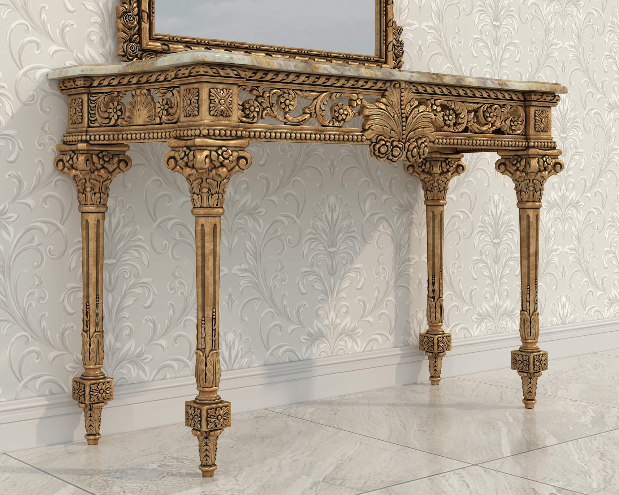Classic European Style Console Table 7 - 3D Model by nhattuankts