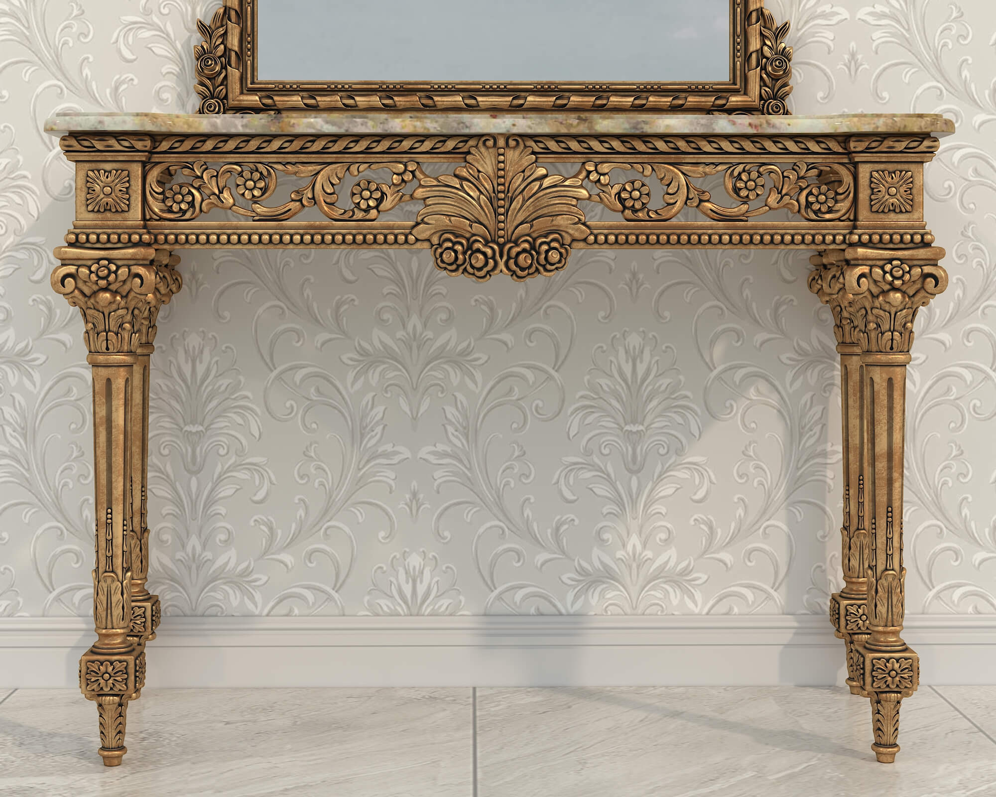 Classic European Style Console Table 7 - 3D Model by nhattuankts